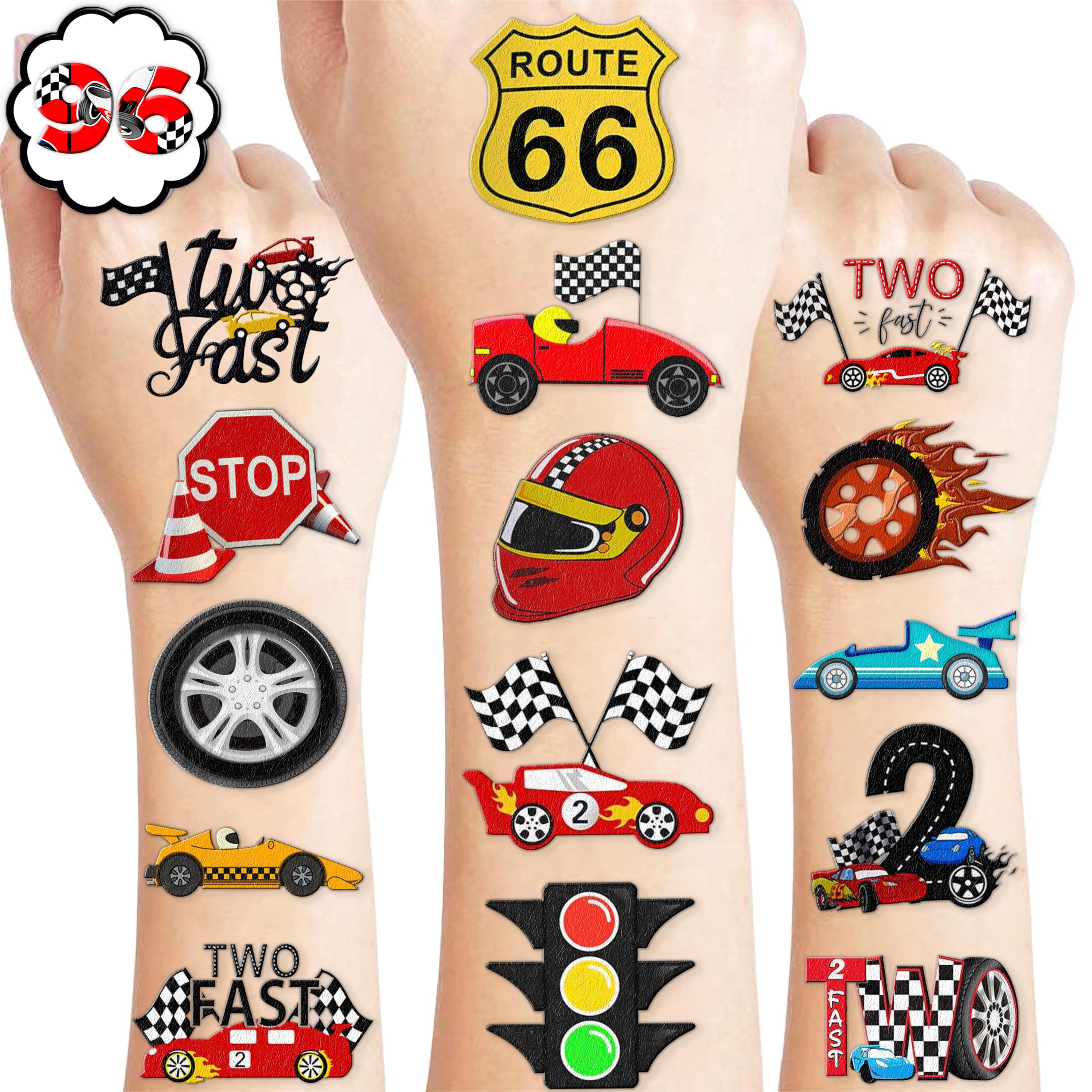 Amazon.com : 100 PCS Two Fast Race Car Temporary Tattoos Stickers Theme ...