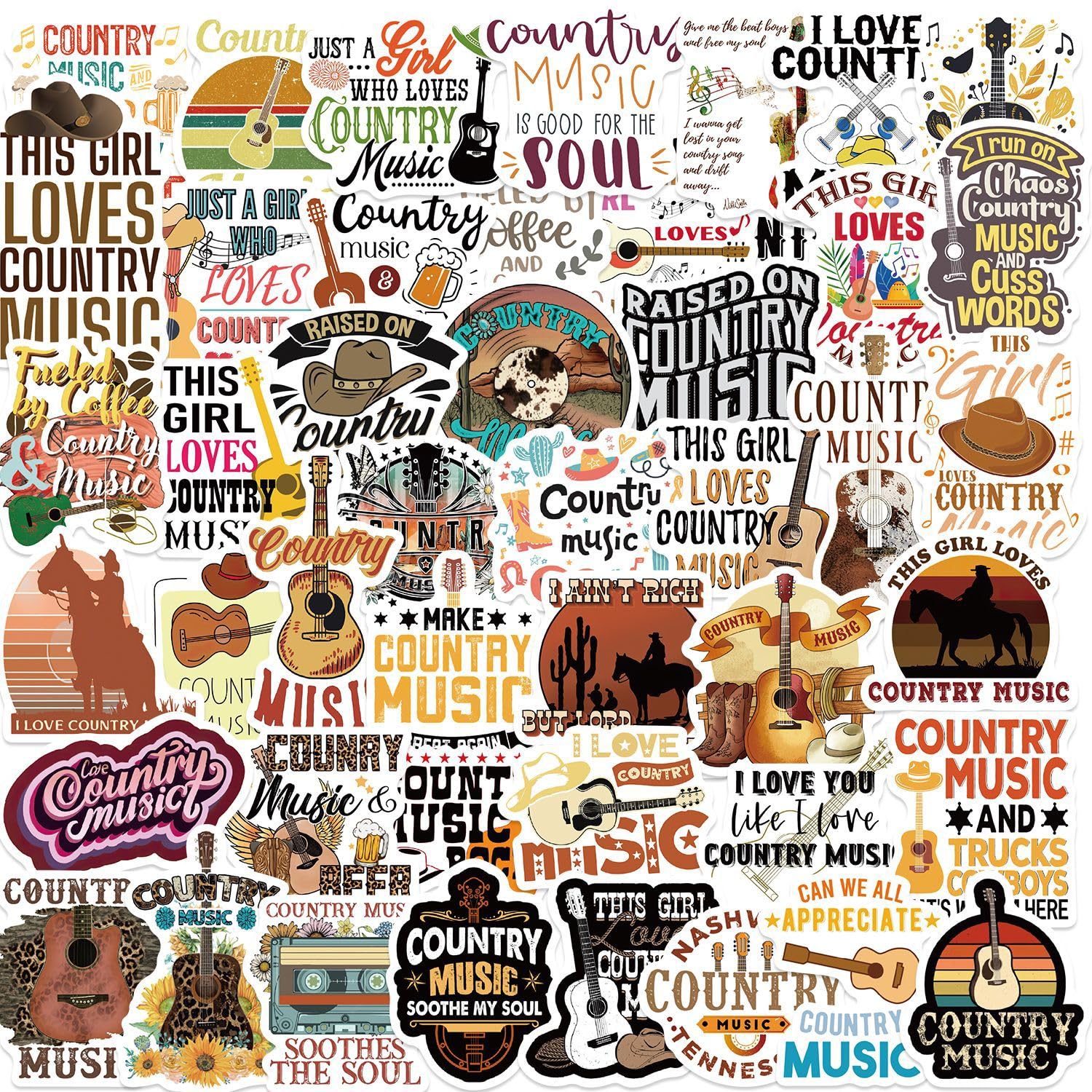 Country Music Stickers 50 Pcs Waterproof Funny Western Cowboy Sticker ...