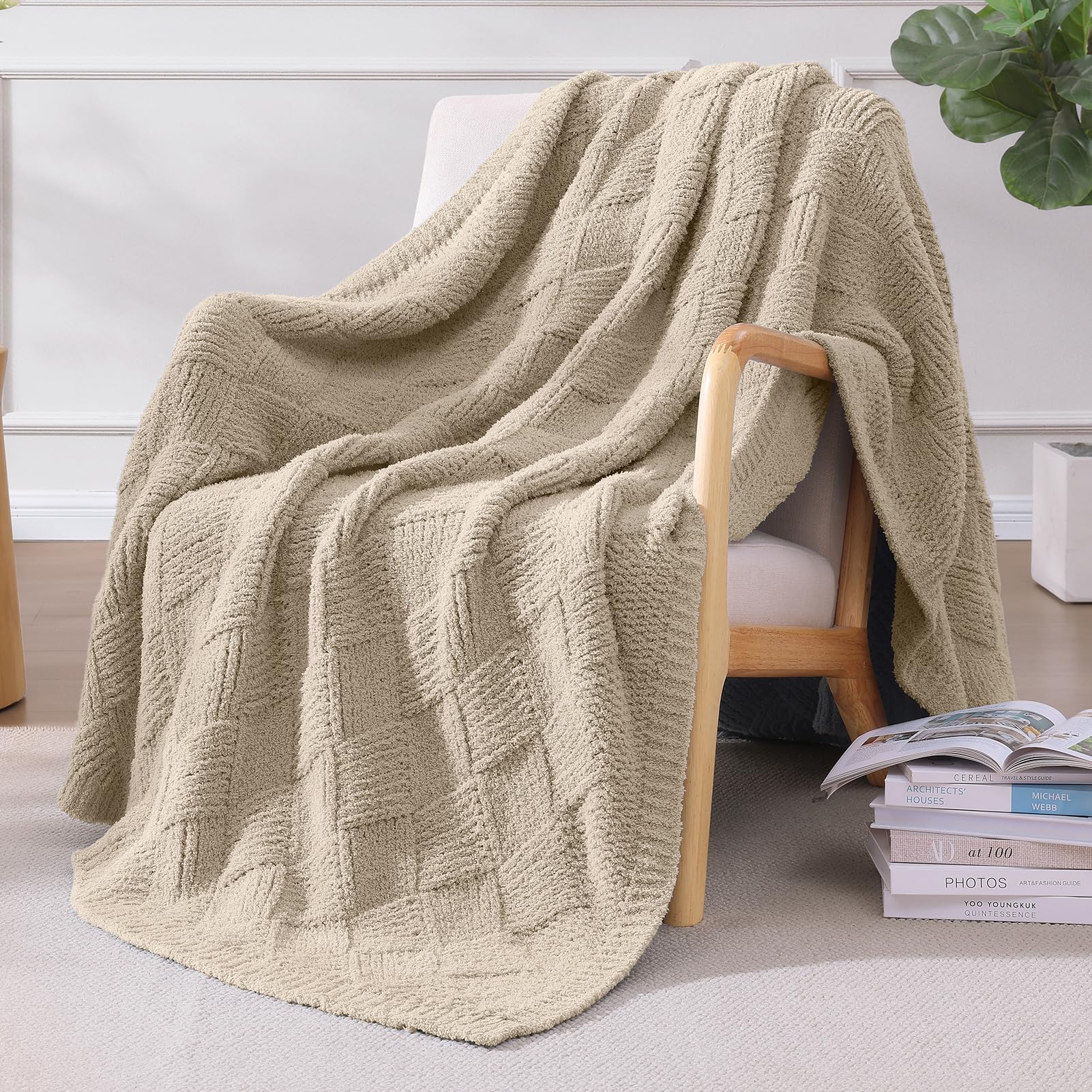 Amazon.com: WRENSONGE Beige Throw Blanket for Couch, Soft Fluffy Cozy ...