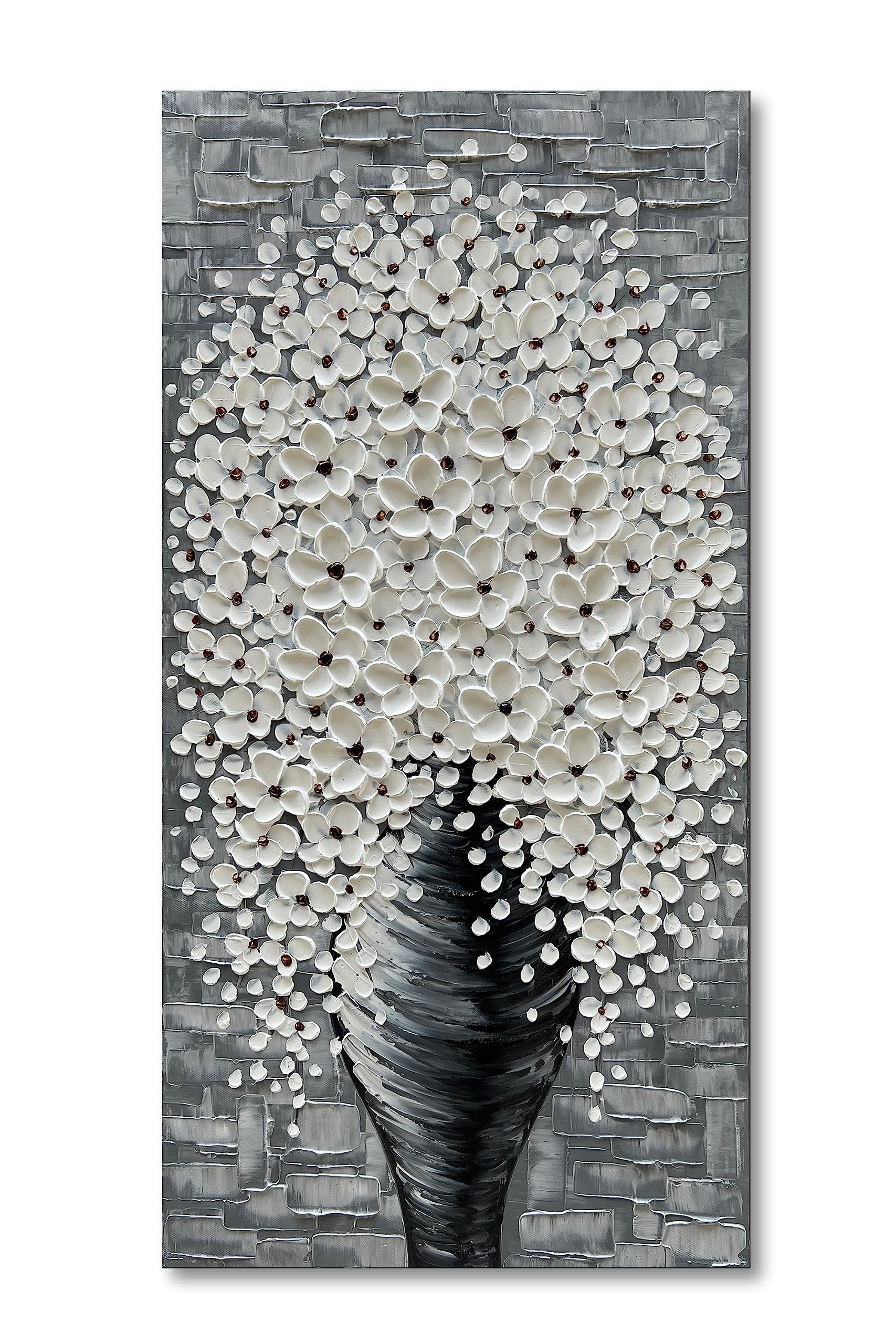 Diathou Art 20x40 Inchs Hand-painted 3D Flower Painting White Flower ...