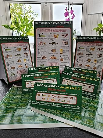 Food Allergy Sign Pack. 1 x A4 Poster, 2 x Tent Cards, 5 x Table Cards ...