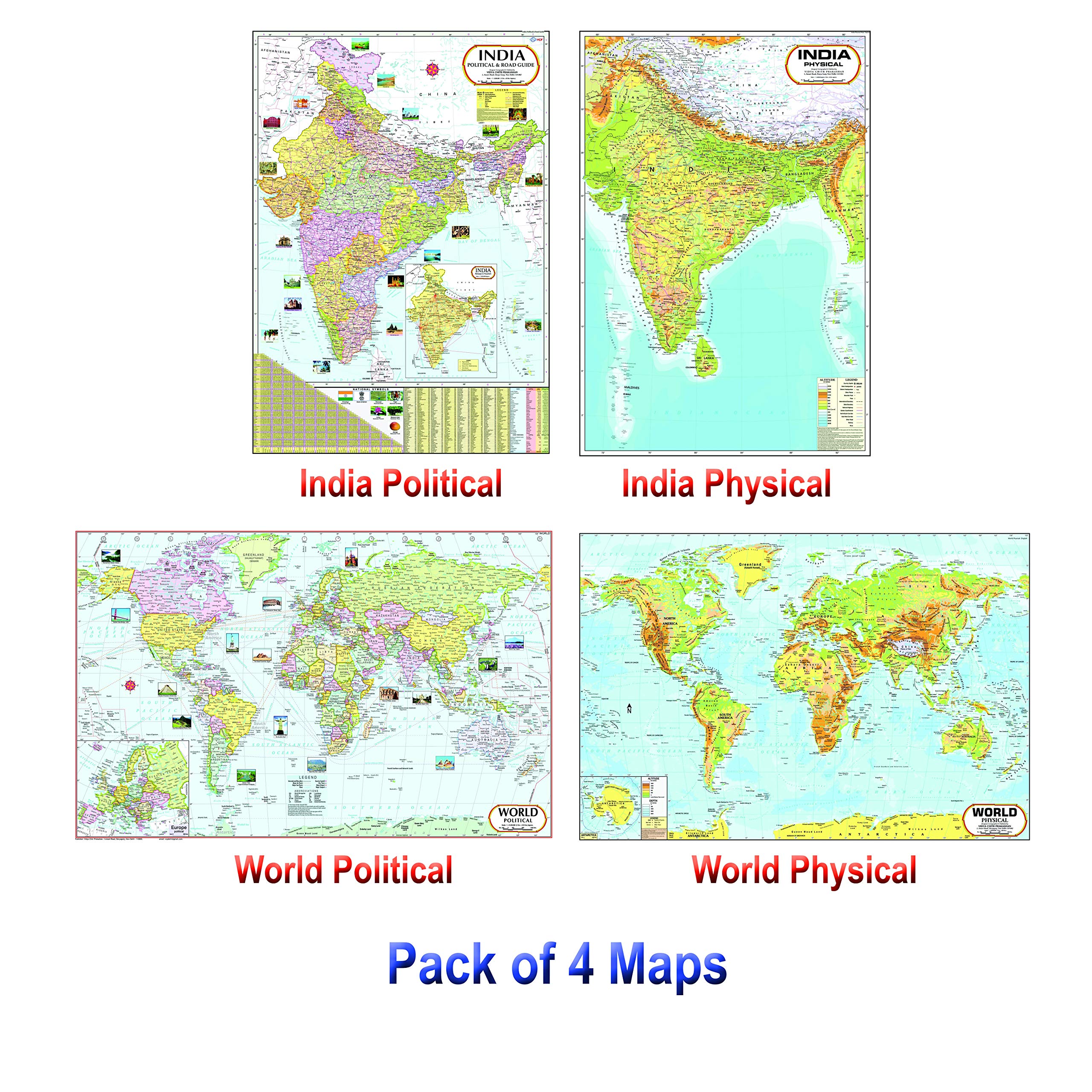 India And World Political Map And Physical Map Non Laminated ...