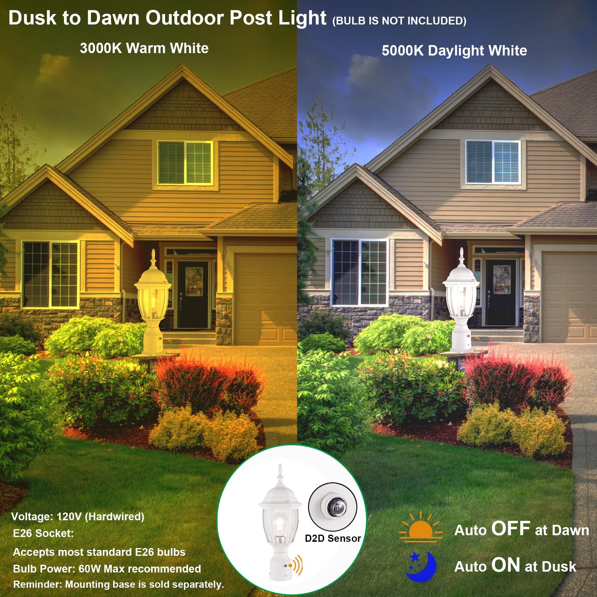 Snapklik.com : LIT-PaTH Dusk To Dawn Outdoor Post Lighting Fixture Pole ...