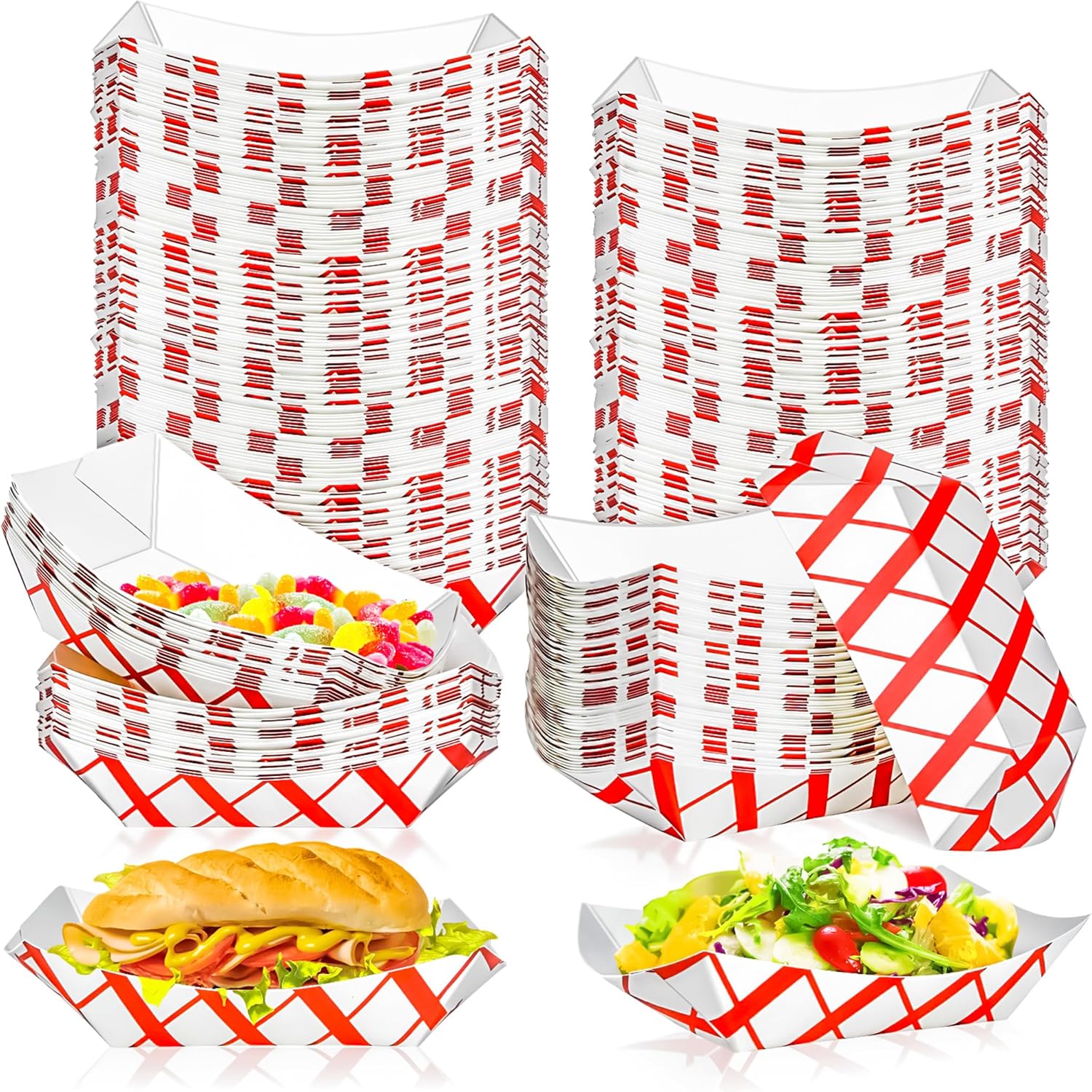 Amazon.com: MotBach 100 Pack 2lb Checkered Paper Food Boats Disposable ...