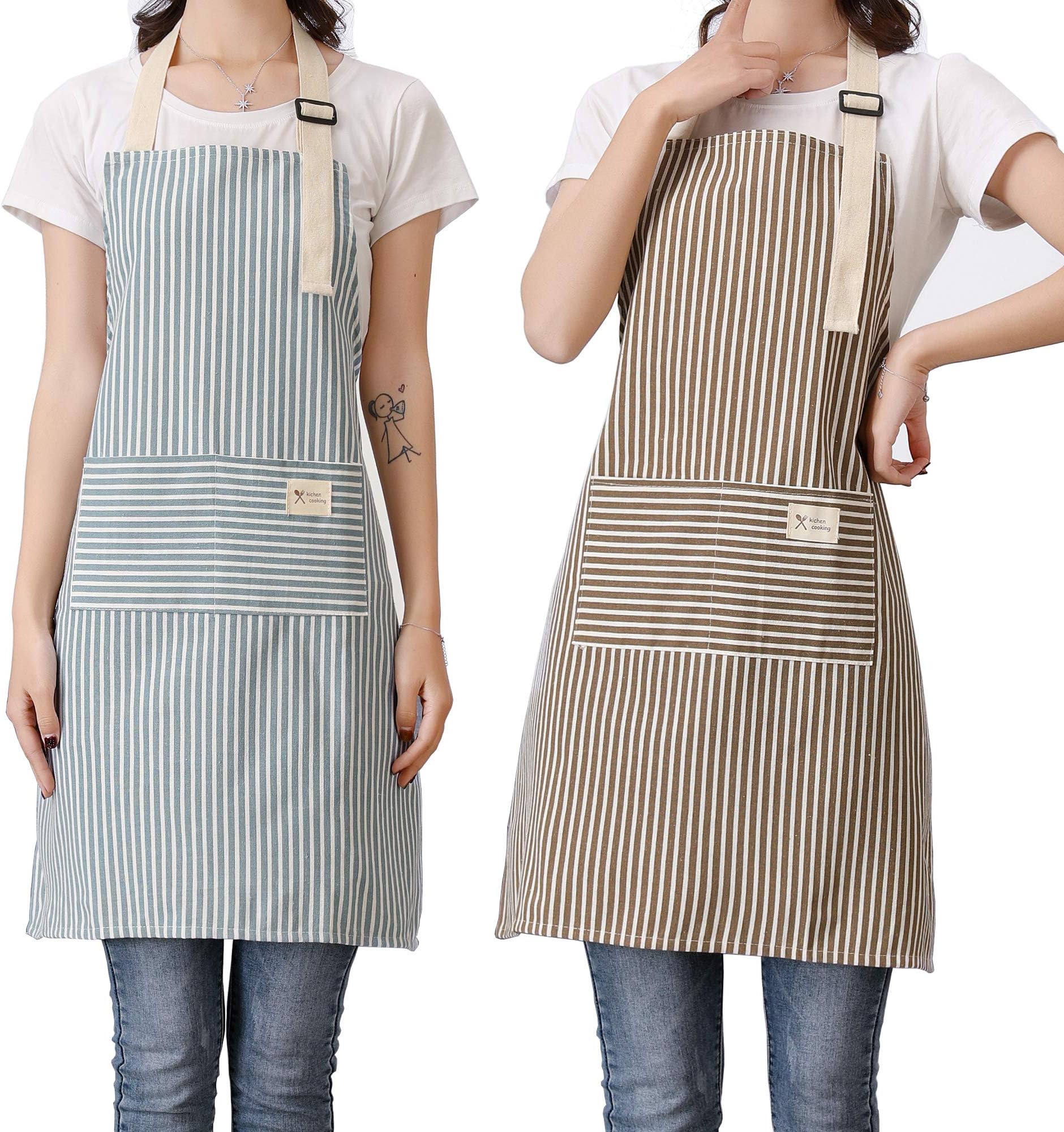 Amazon.com: ATROPOS 2 Pack Aprons for Women with Pockets, Cooking ...