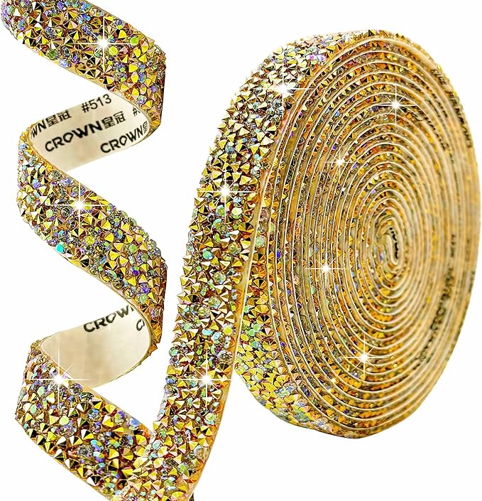 Amazon.com: Nubarssy Self Adhesive Gold AB Rhinestone Ribbon Resin ...