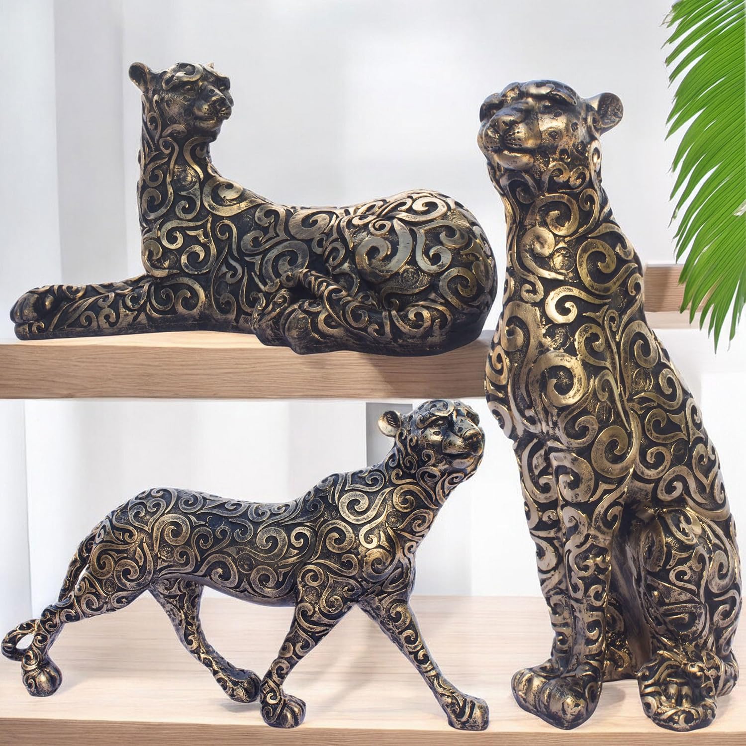 Buy KRAFTSKALA Elegant Leopard Statues Set of 3 - Handcrafted ...