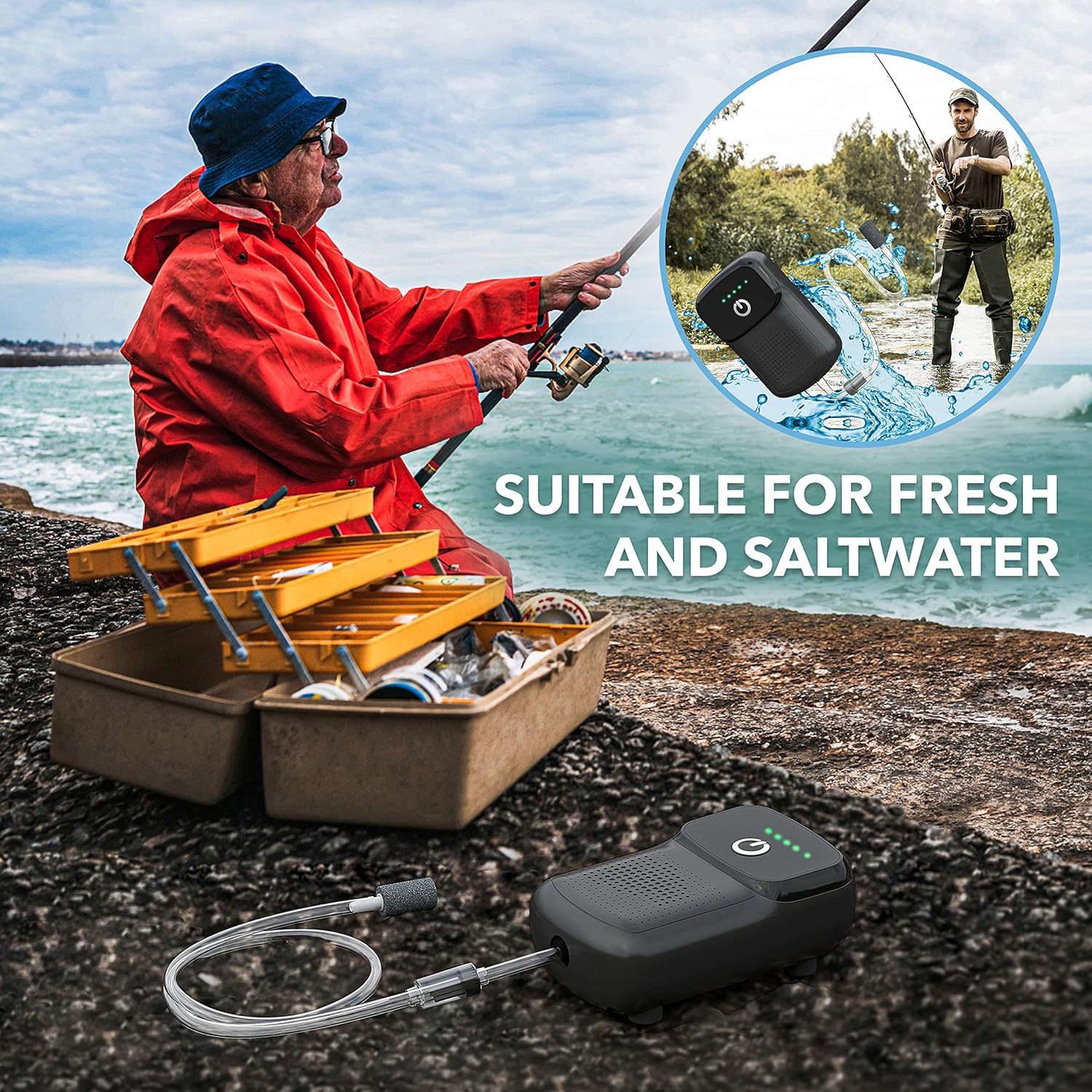 Skywin Bomba aireadora de peces Bomba de aire de acuario con batería ...