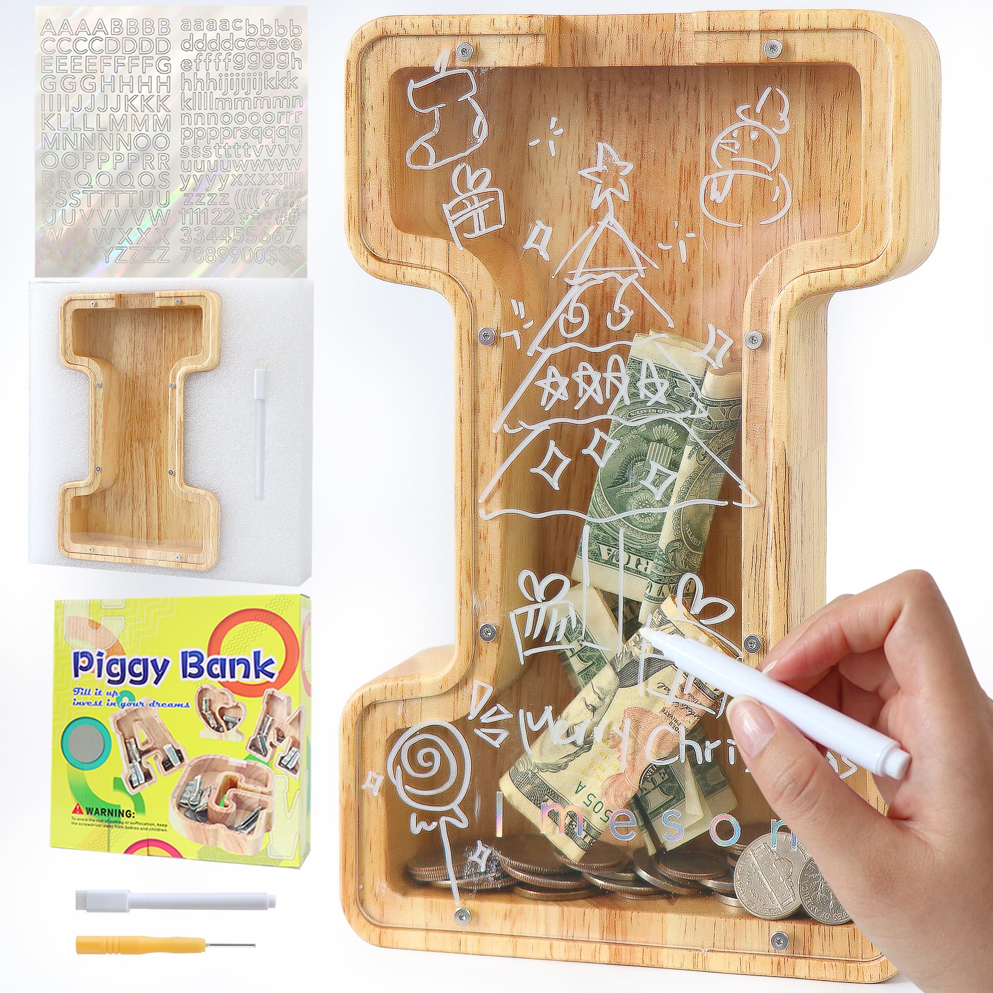 Amazon.com : weallbuy Large Letter Piggy Bank for Kids Boys Girls ...