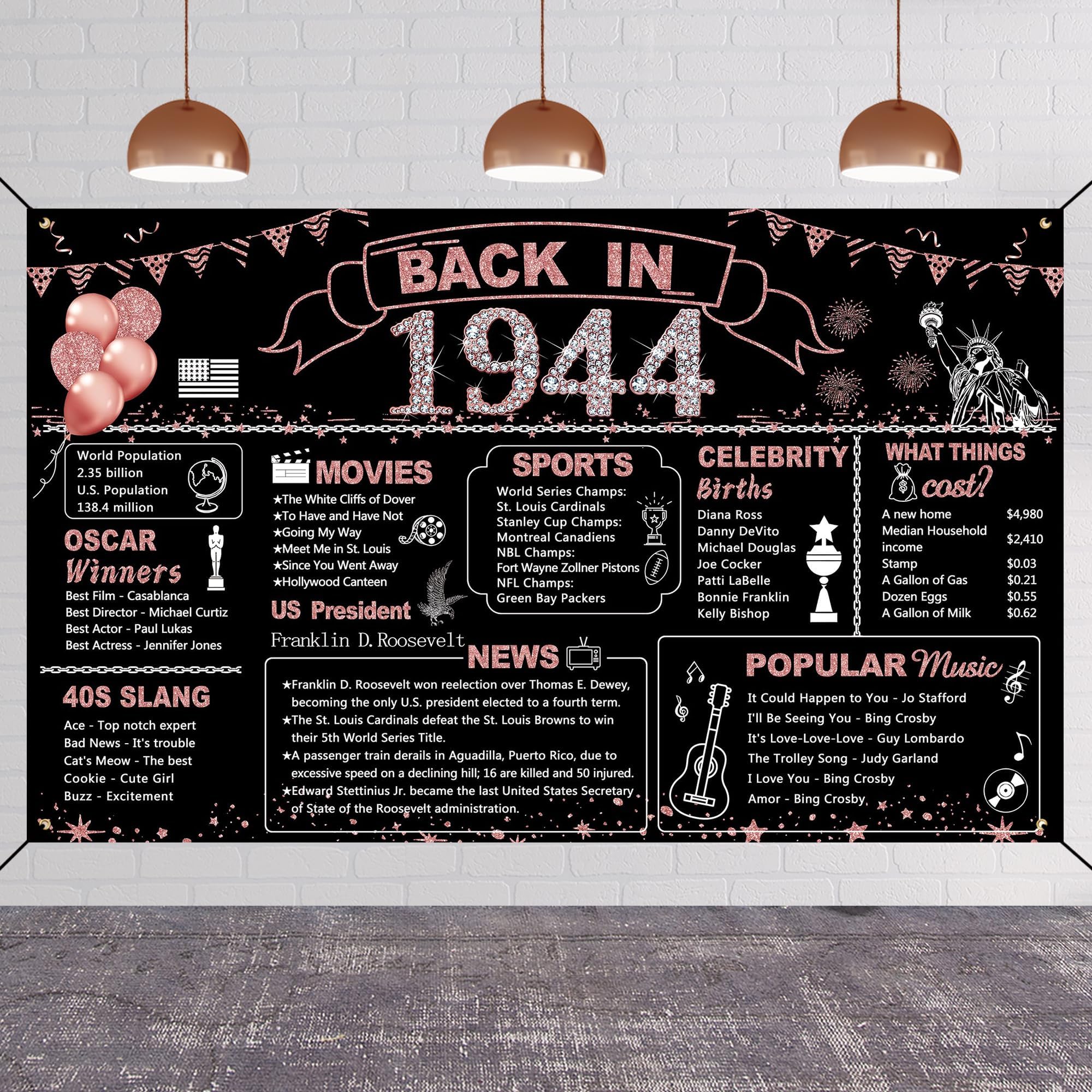 Amazon.com : ArtAubrey Rose Gold 80th Birthday Party Banner, 80th ...