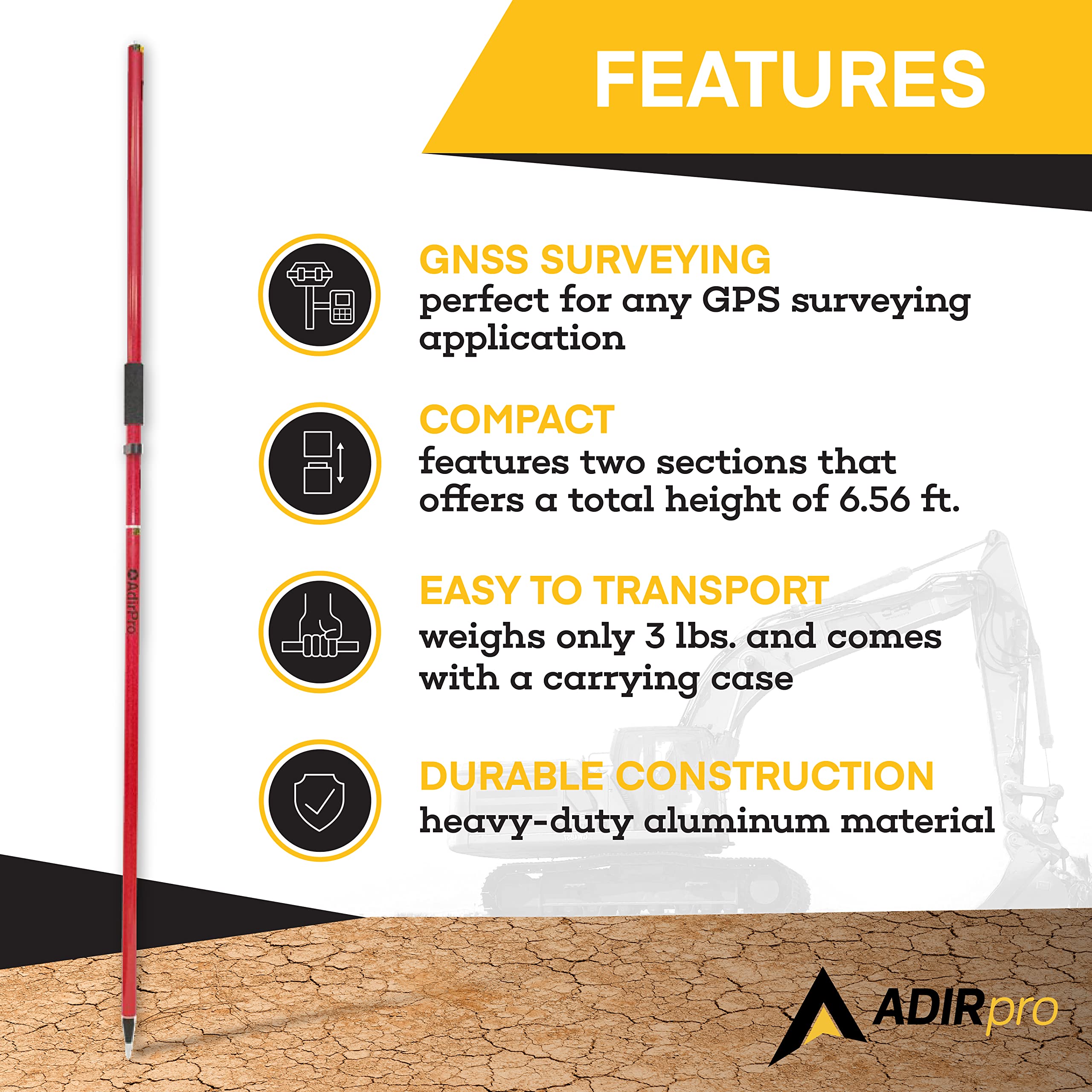 Snapklik.com : AdirPro Aluminum GPS Rover Rod 2m 2-Piece Design GPS ...