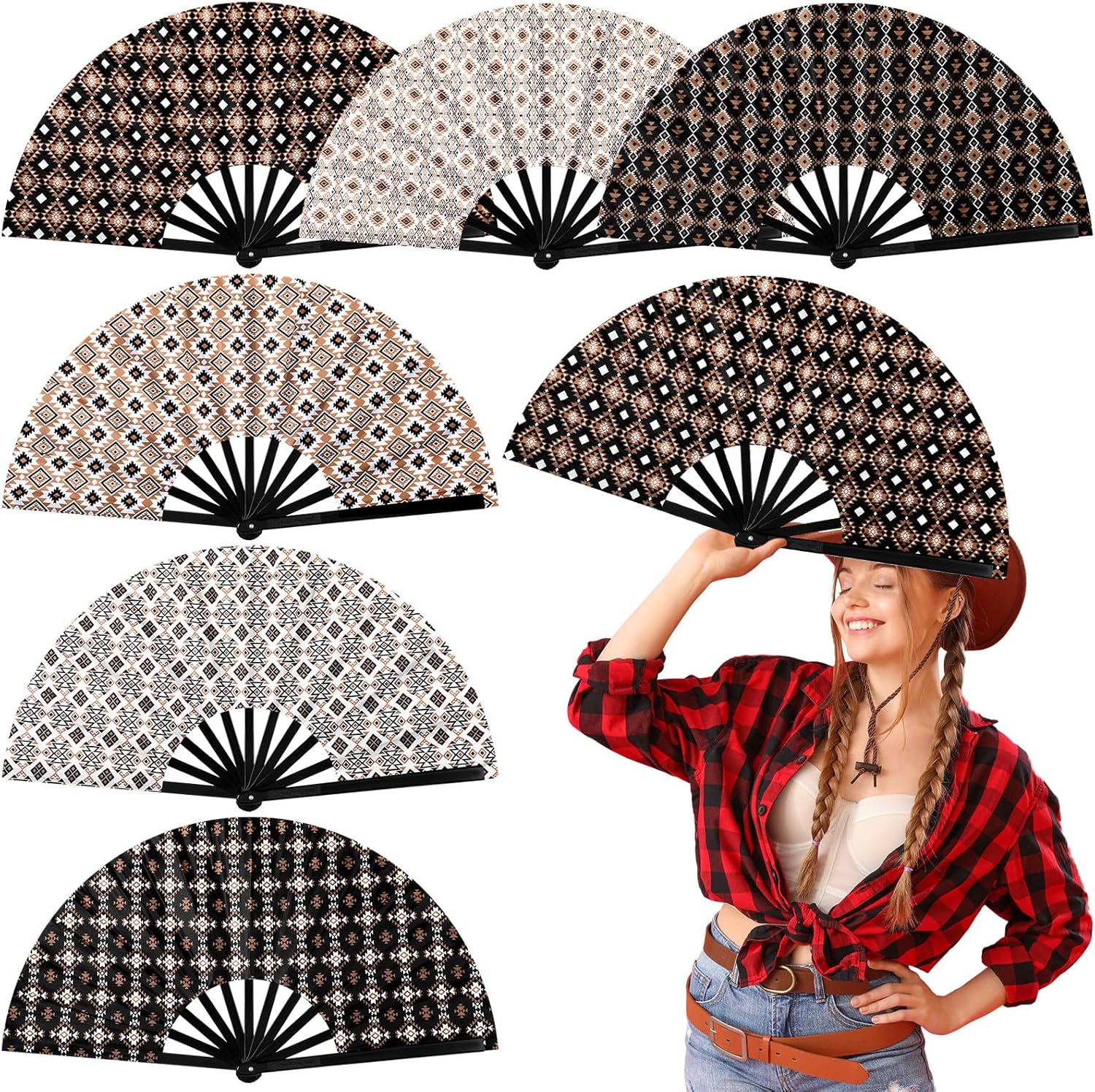 Amazon.com: Thyle 6 Pcs Large Folding Fan for Line Dancing Bulk Boots ...