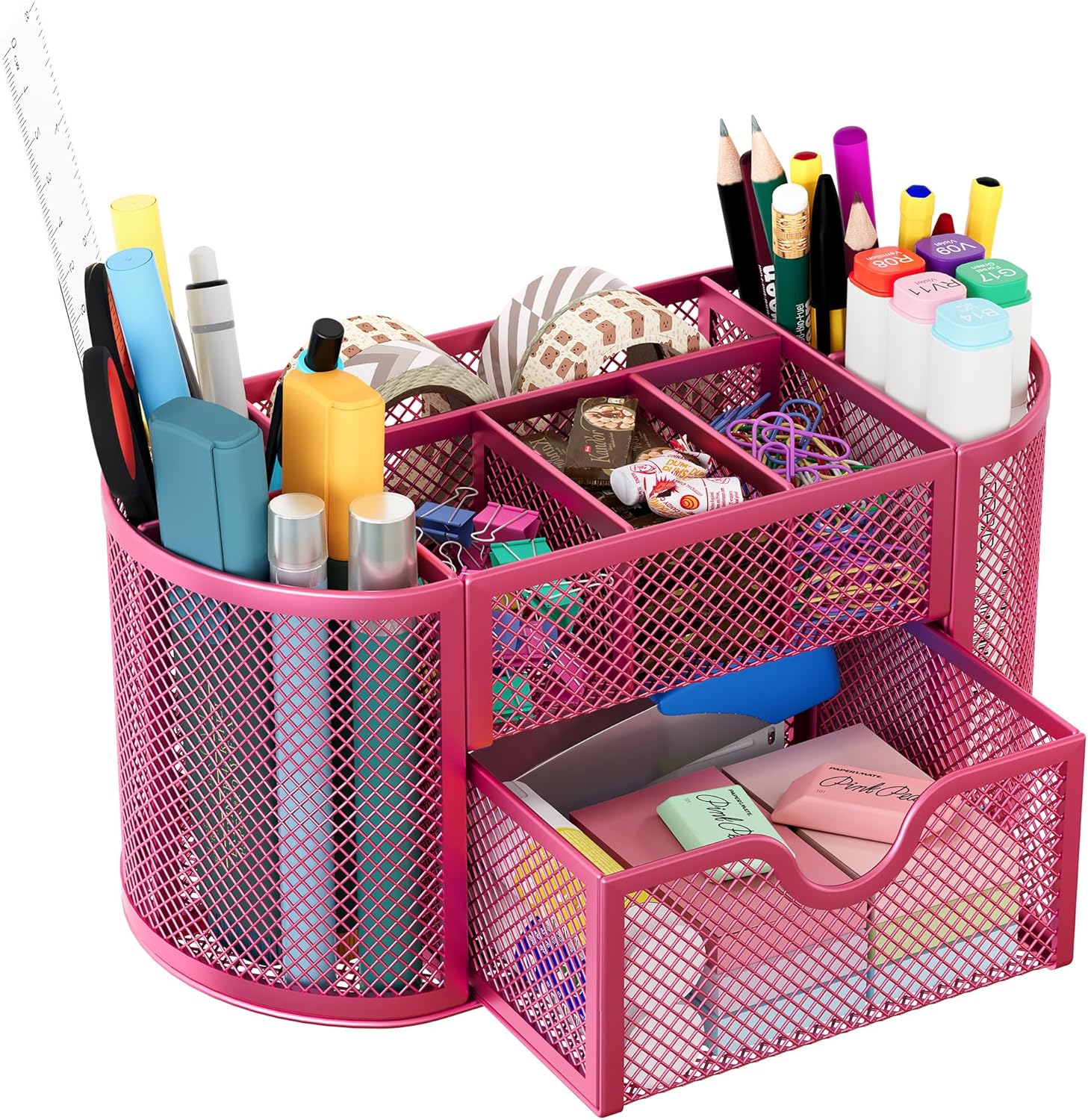 EasyPAG Mesh Desk Organizer with 8 Compartments & Drawer – Metal Office ...