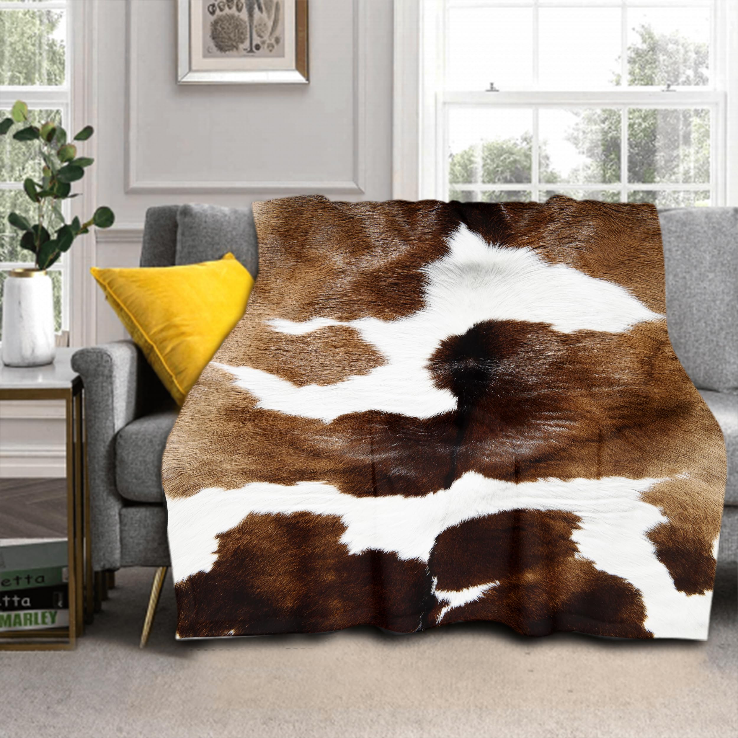 Amazon.com: Brown Cow Print Throw Blanket Cowhide Lightweight Cozy ...