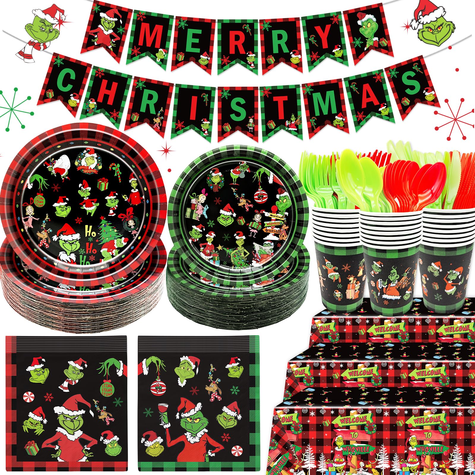 Amazon.com: 185Pcs Merry Christmas Decorations Christmas Party Supplies ...