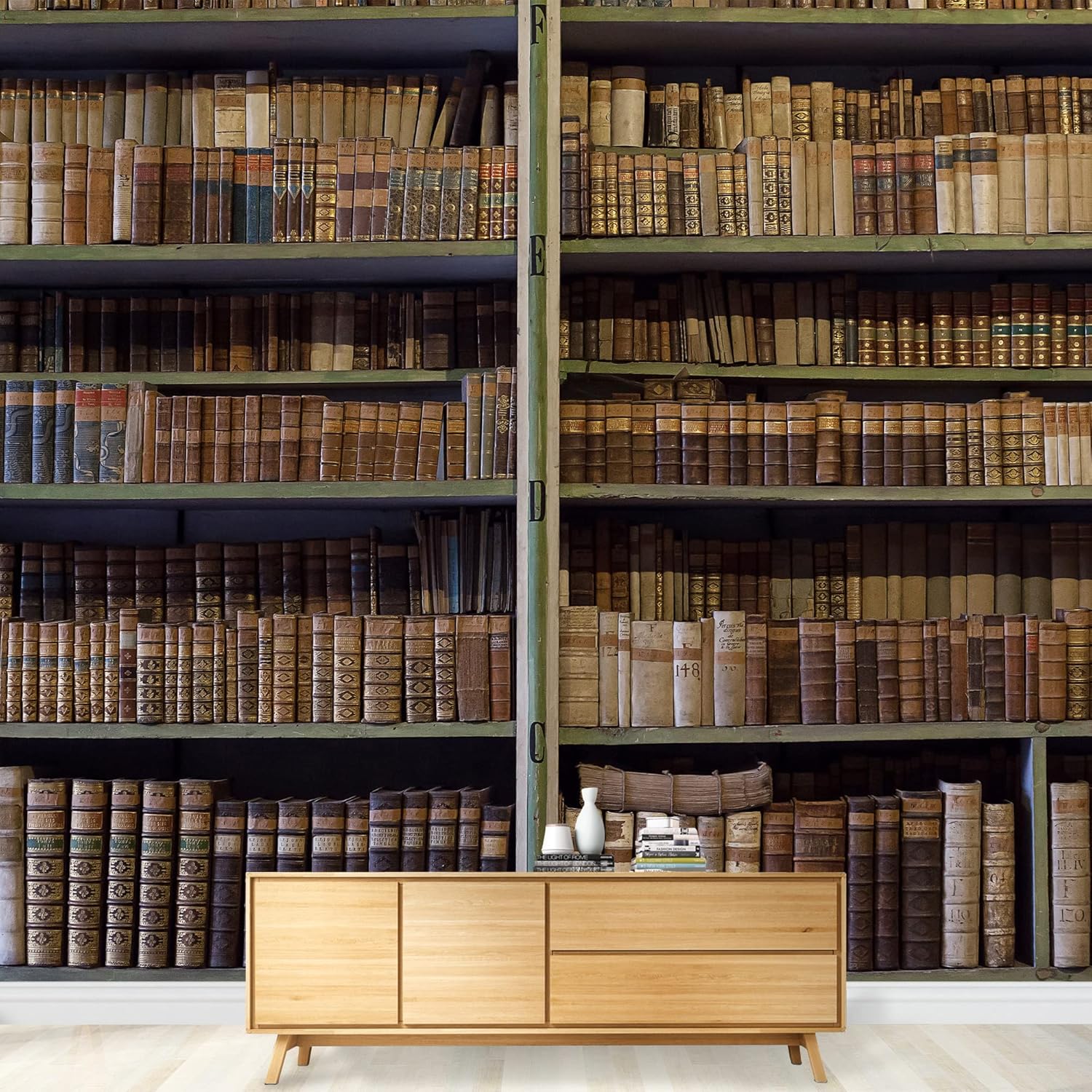 wall26 - Historic Old Books in Ancient Library, Wooden Bookshelf ...