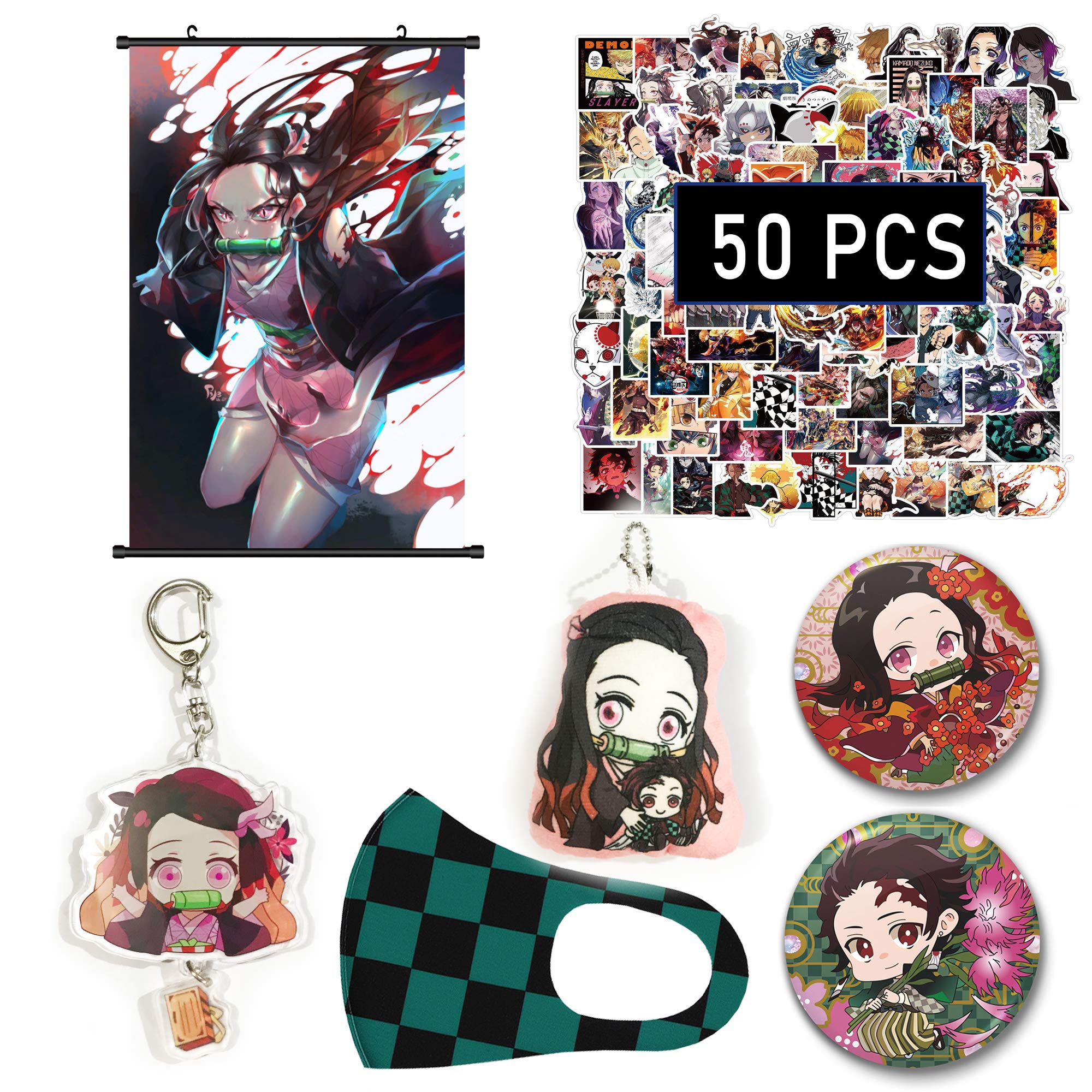 Buy Nezuko Gift Sets- Stickers,, Plush, Keychain, Button Pins, Face ...