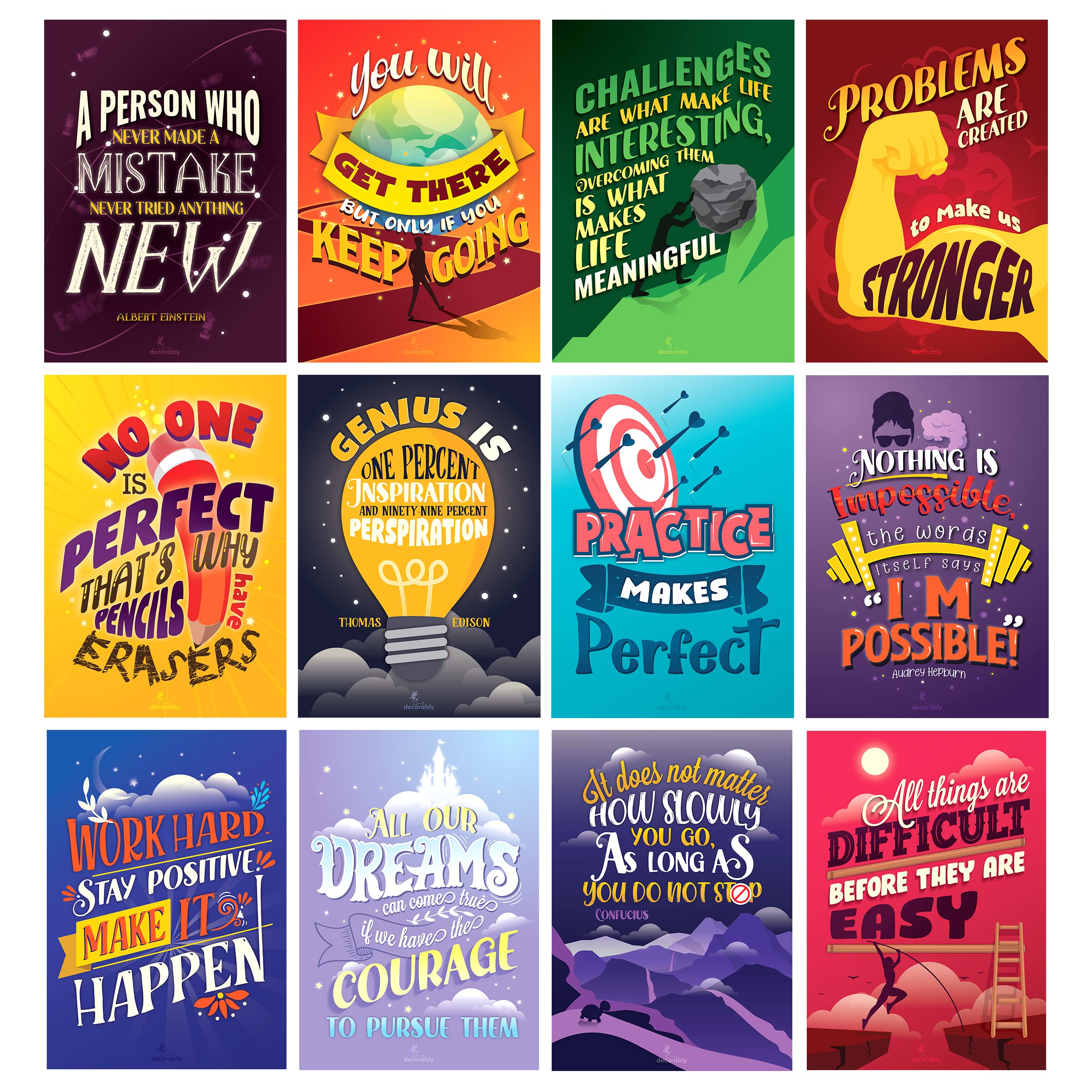 Decorably 12 Motivational Posters for Classroom - 15"x22" Growth ...