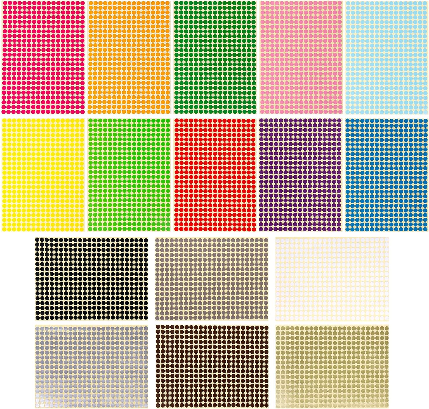 26656pcs 16 Colors 1/4″ Small Color Coding Circle Dot Stickers Round ...