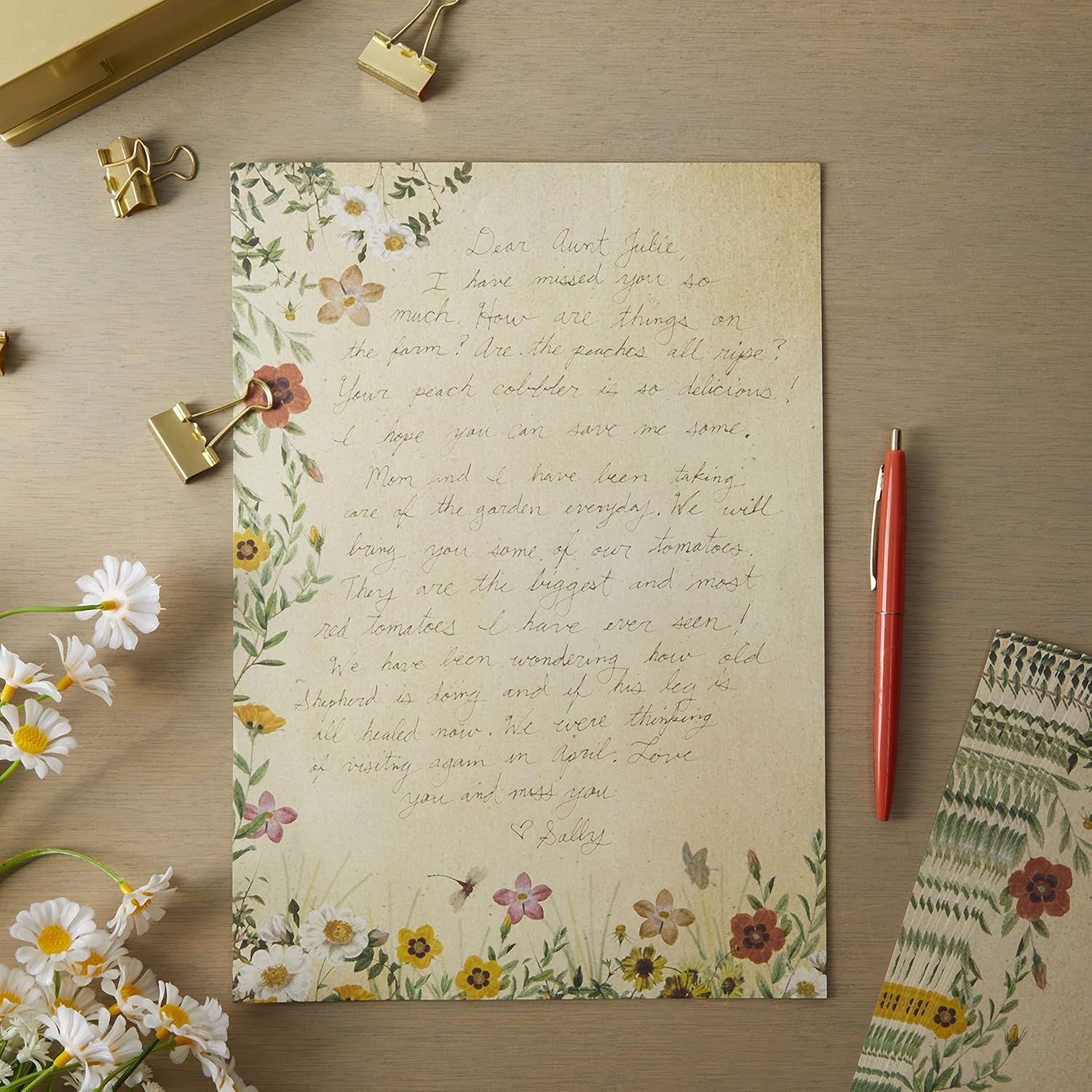 100 Sheets A4 Writing Paper Featuring Wildflower Vintage Style Design ...