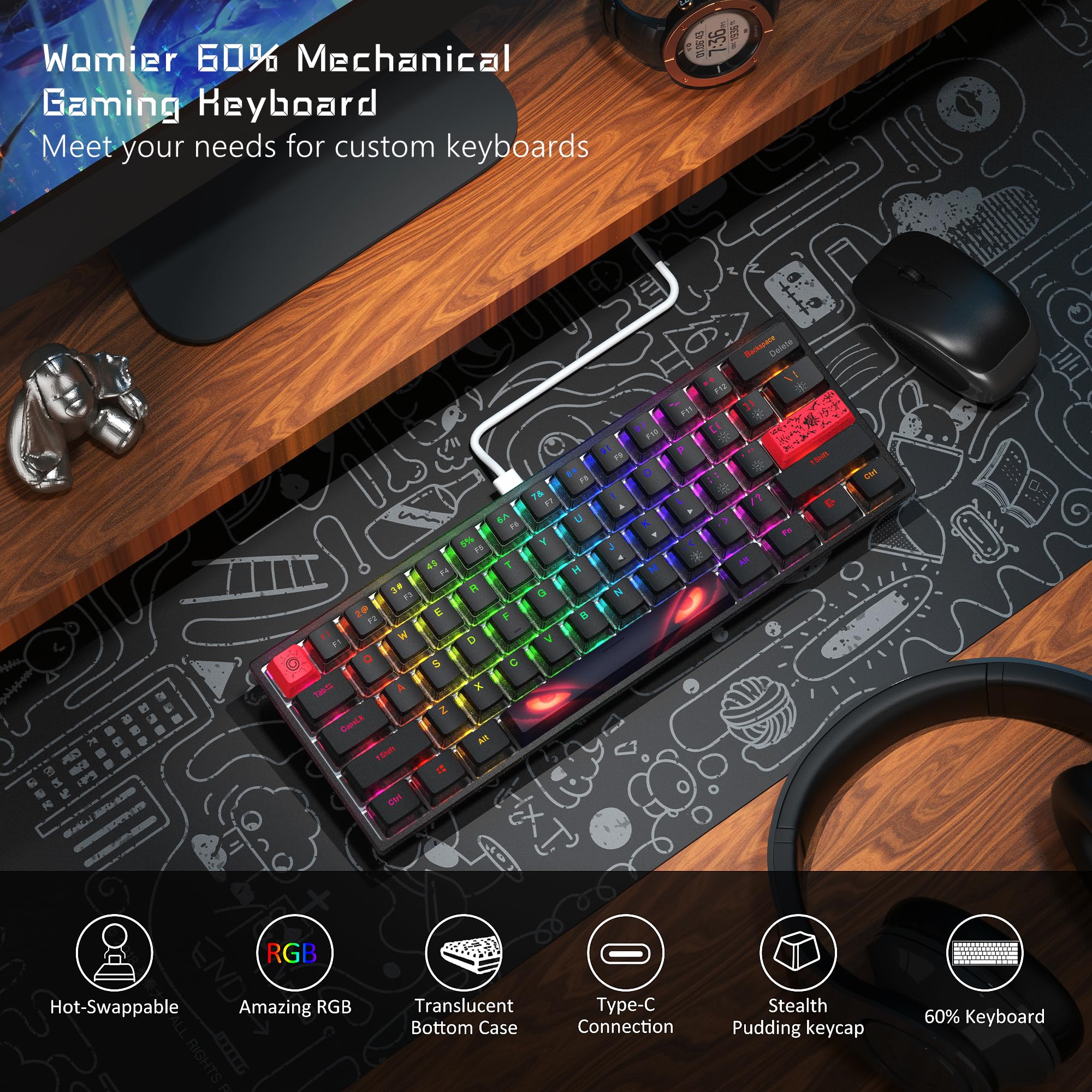 Snapklik.com : Womier 60% Percent Keyboard, WK61 Mechanical RGB Wired ...