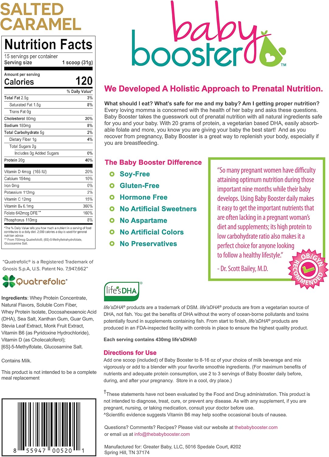 Baby Booster Batidos de suplemento vitamínico prenatal, carmelo salado ...