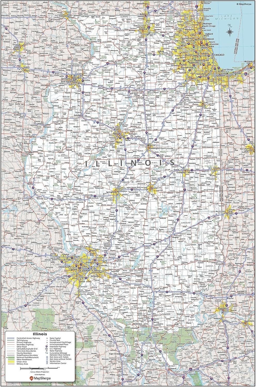 Amazon.com: MapSherpa: Illinois State Wall Map - 24 x 36 inch Poster ...