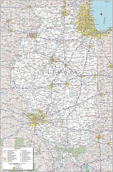 Amazon.com: MapSherpa: Illinois State Wall Map - 24 x 36 inch Poster ...