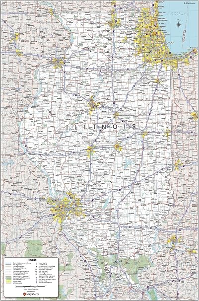 Amazon.com: MapSherpa: Illinois State Wall Map - 24 x 36 inch Poster ...