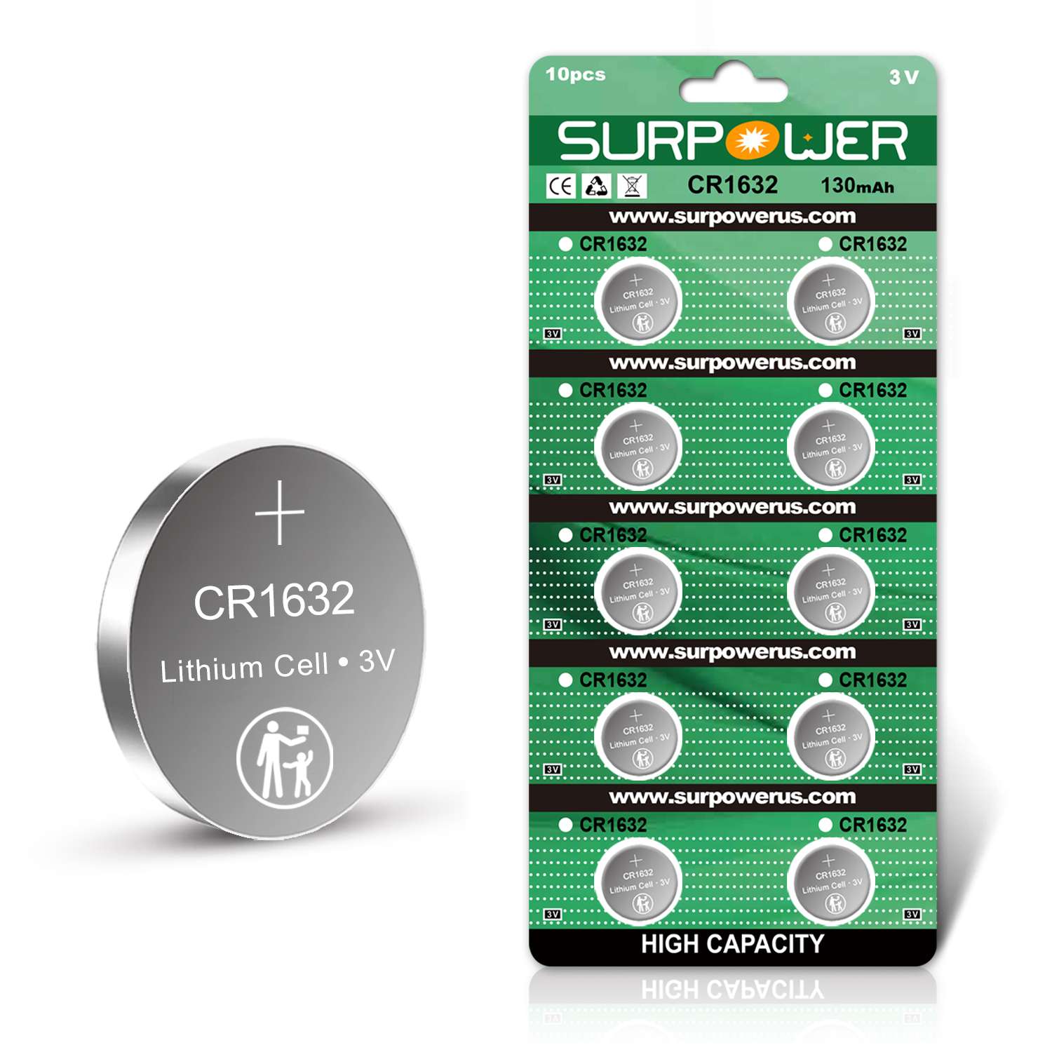 Watch SURPOWER CR1632 3V Lithium Battery CR 1632-10 Pack on Amazon Live
