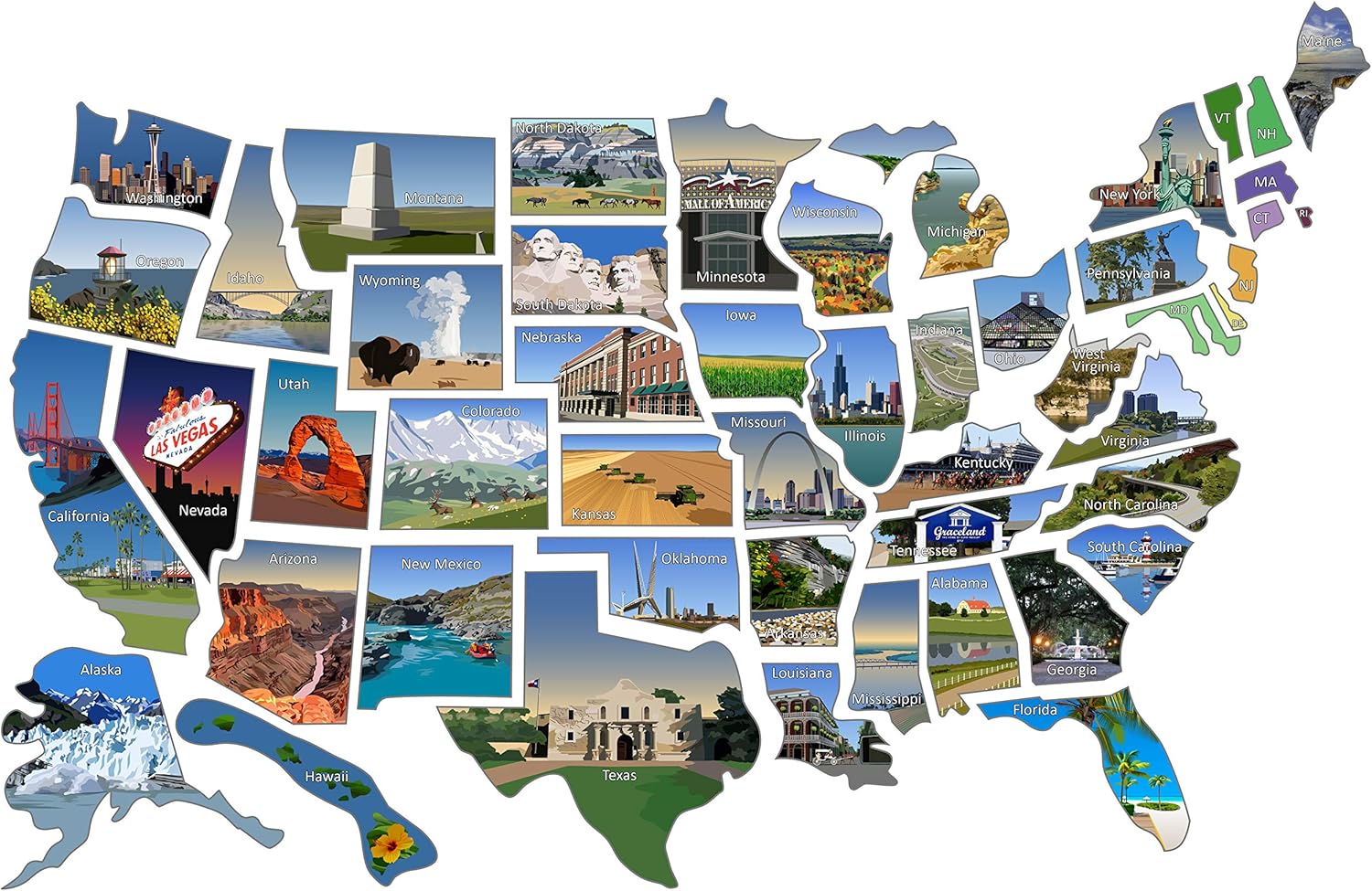 Amazon.com: RV State Sticker Travel Map || 14" x 22"|| 50 - USA Scenic ...