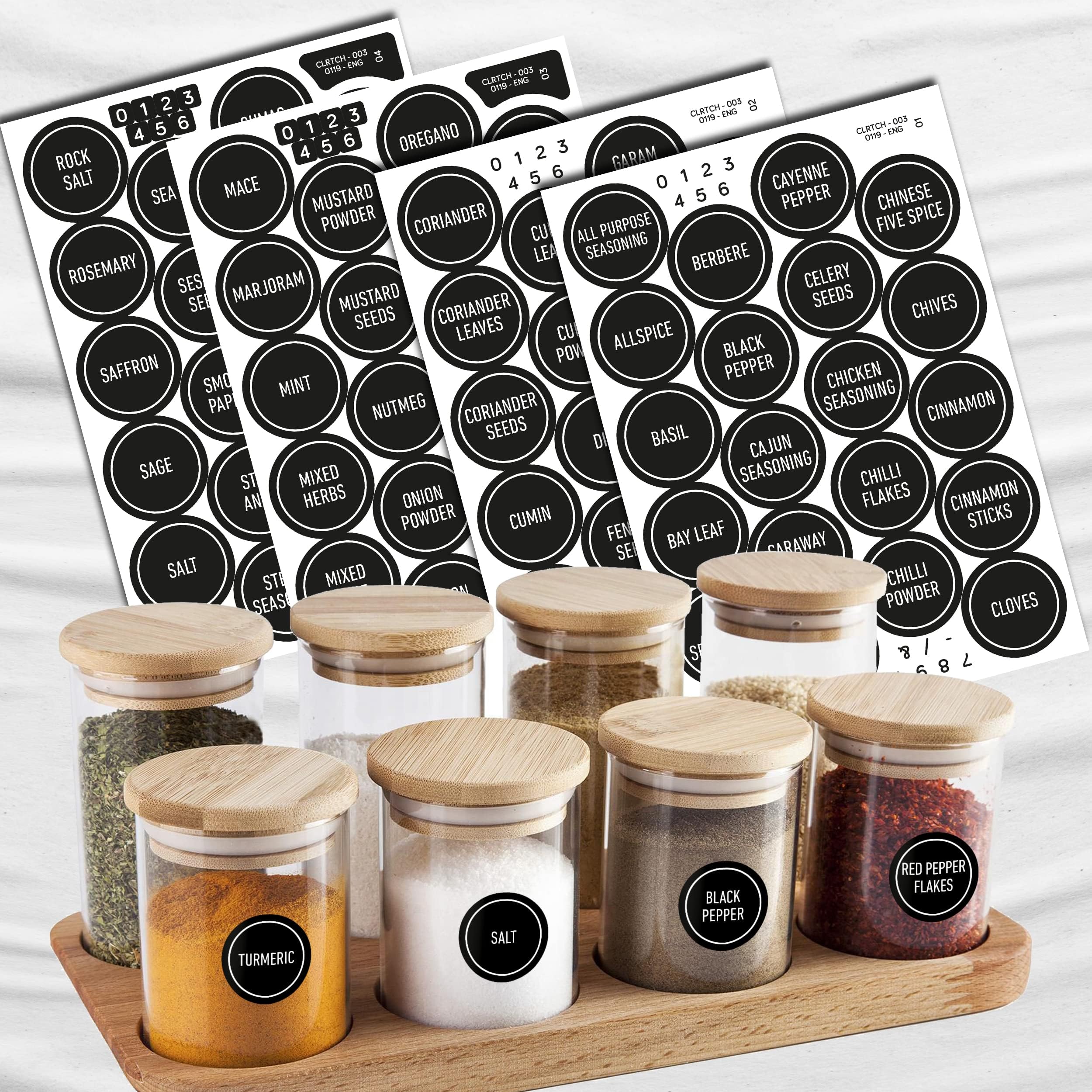 72 Herb and Spice Jar Labels Stickers – Clear/Transparent with Black or ...