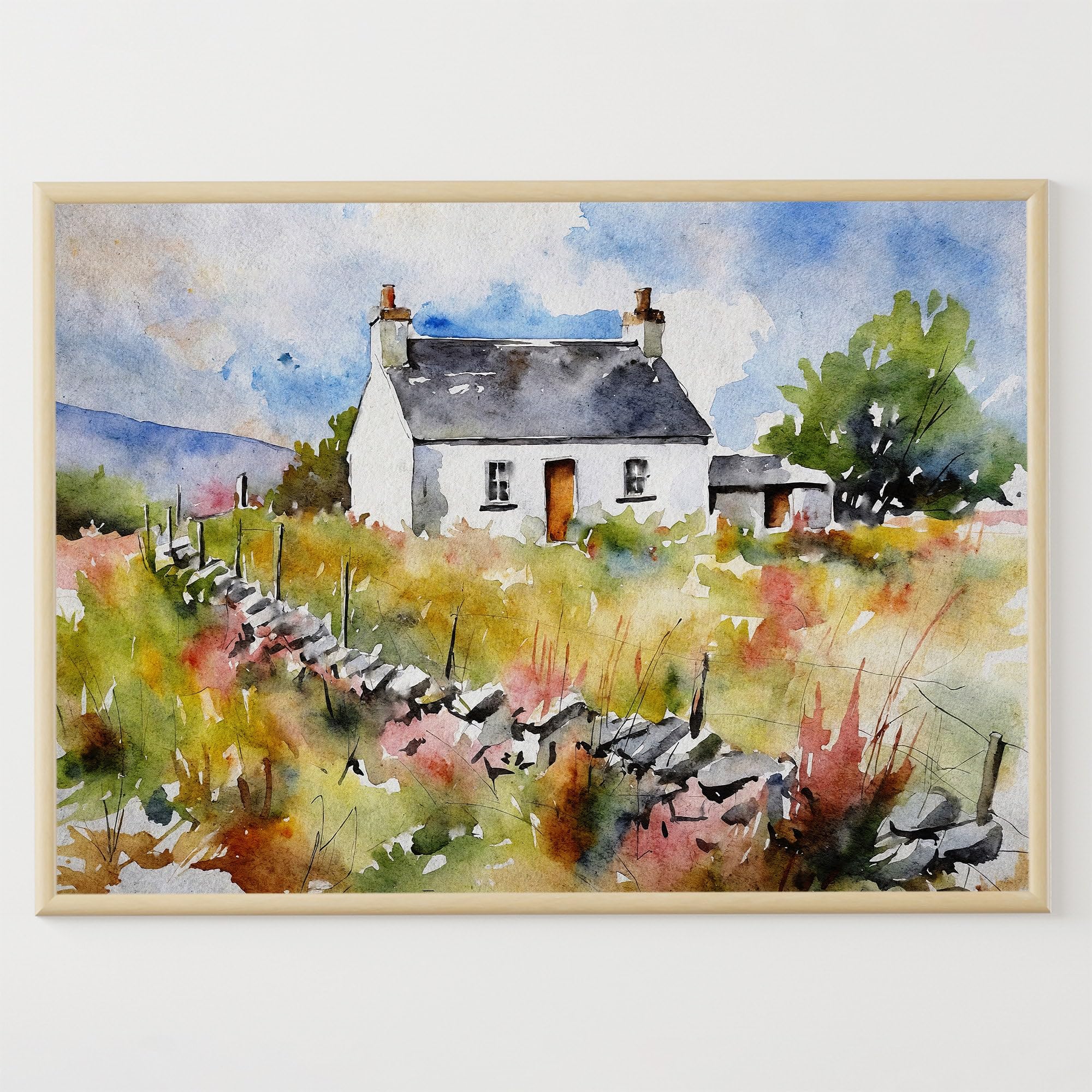 Amazon.com: Generic Irish Cottage Watercolor Painting Ireland Landscape ...