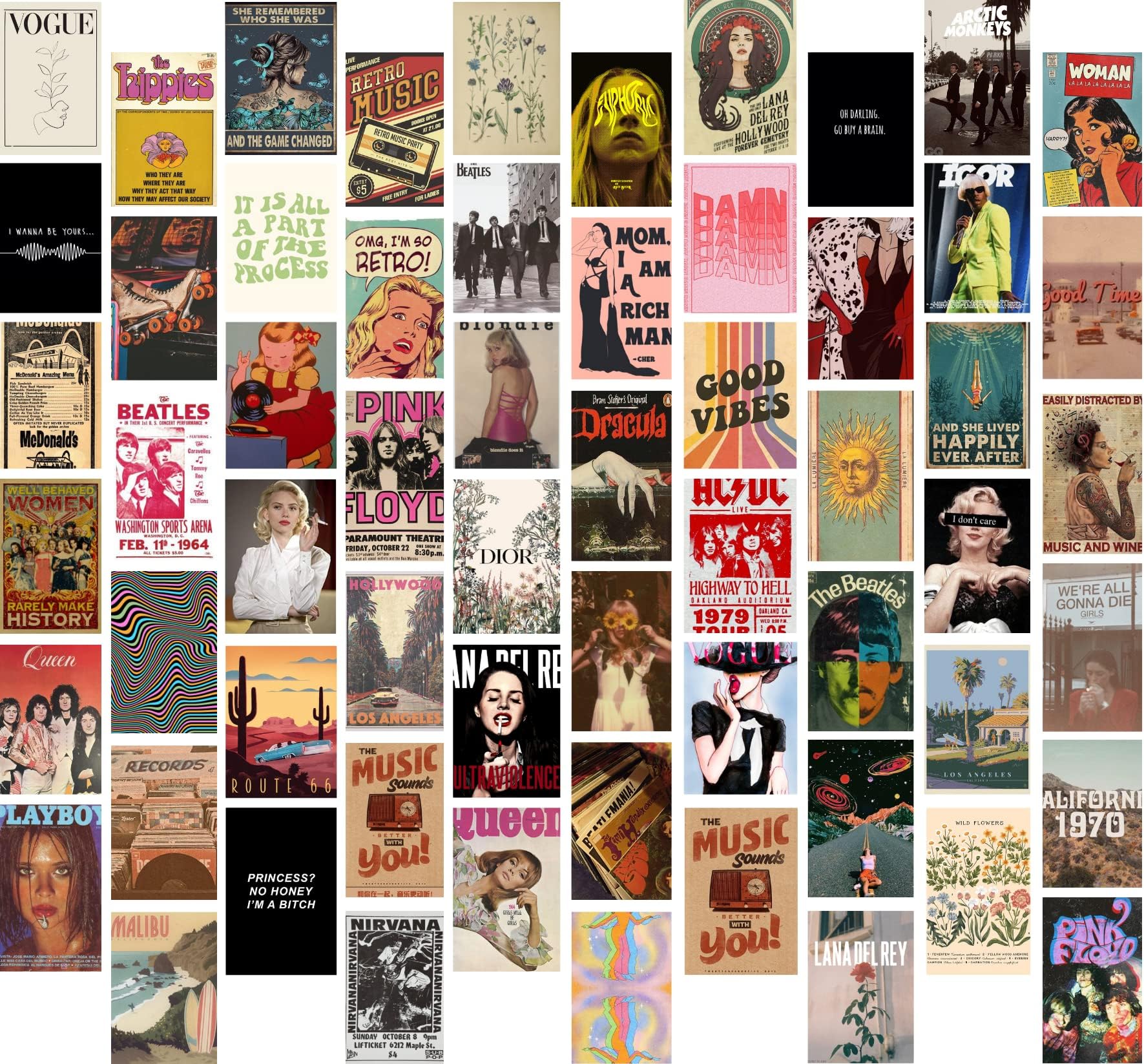 VEENSHI set of 90 vintage poster wall collage kit - retro room decor aesthetic-Multicolor ...