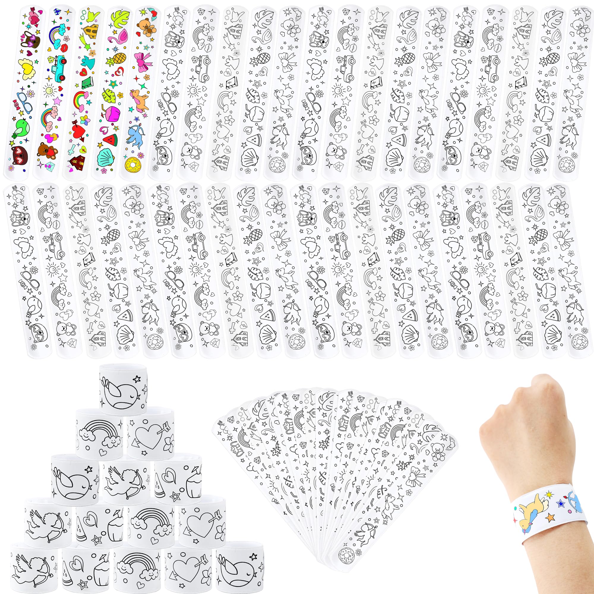 Amazon.com: 100 Pcs Coloring Cartoon Slap Bracelets Bulk White Slap ...