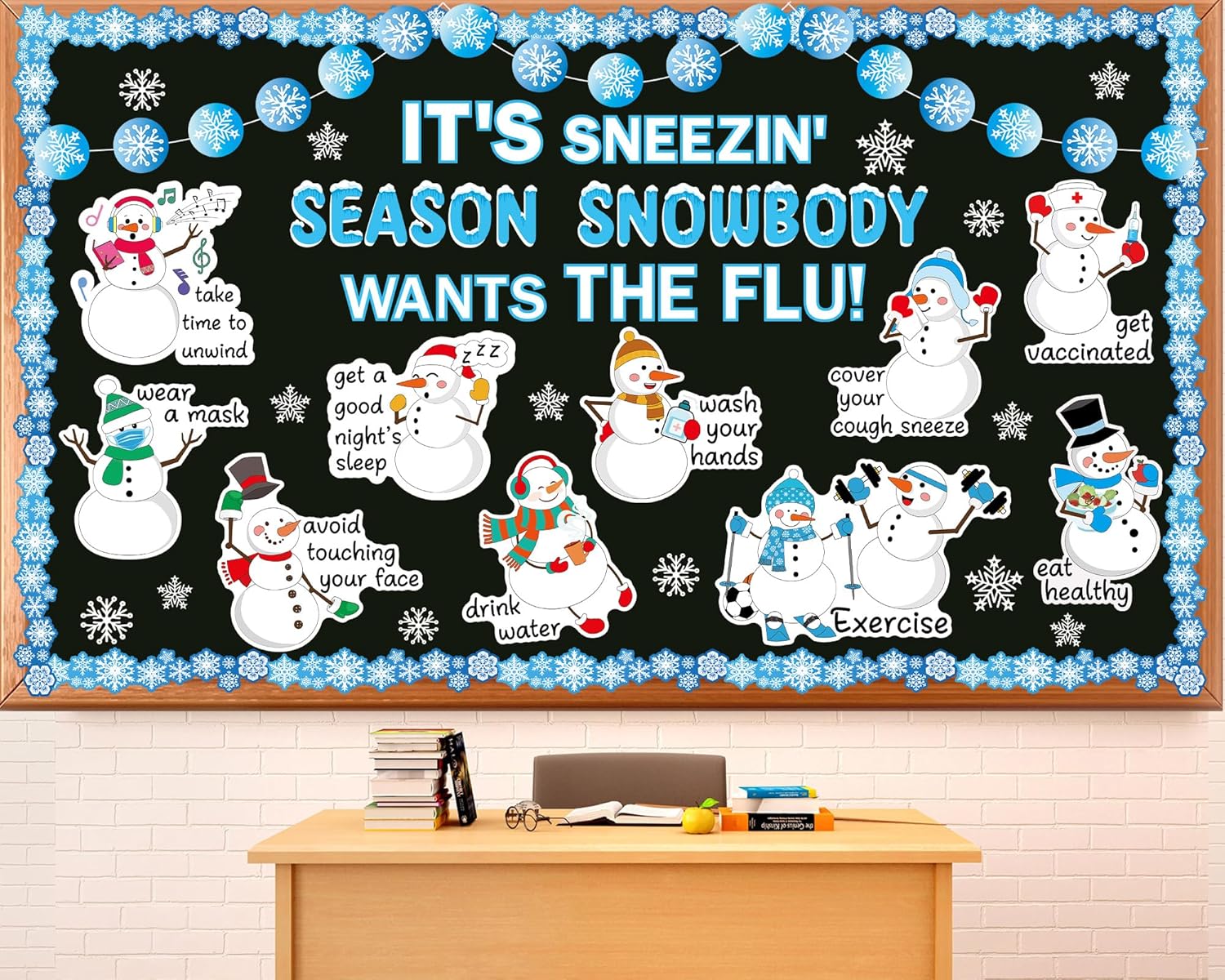 Amazon.com: Winter Bulletin Board Decorations Set Healthy Flu Snowman ...