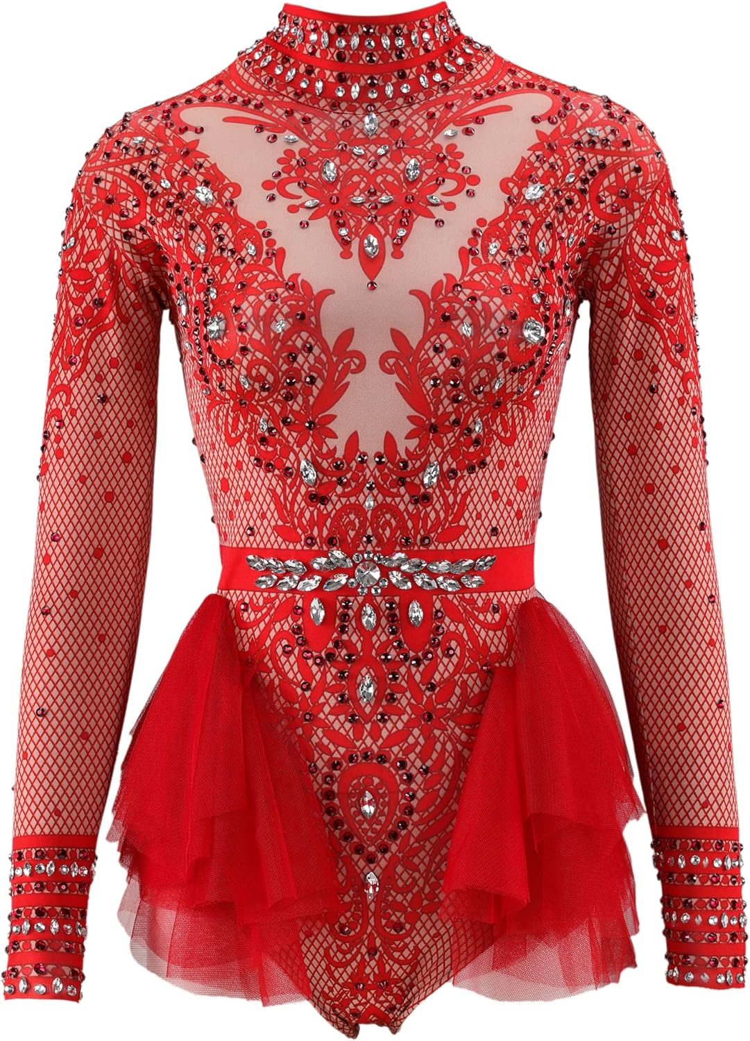 Amazon.com: YUANTONG Red Rhinestone Bodysuit Dance Costumes For Women ...