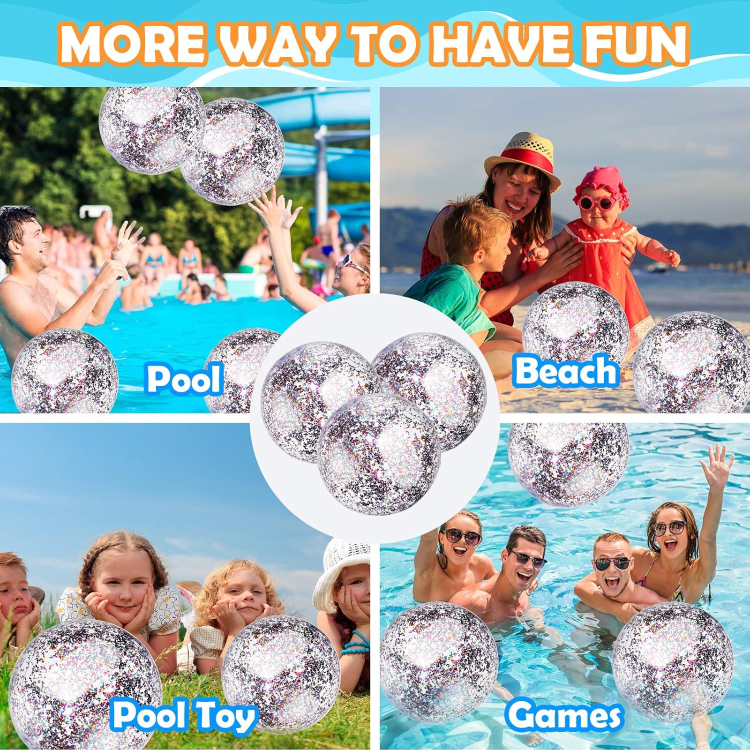 Pcs 16 Inch Glitter Beach Balls Large Pool Toys Balls Inflatable Beach ...