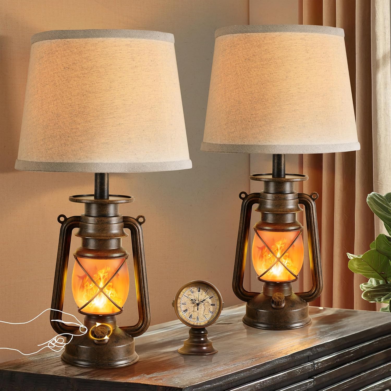 LEDIARY 18.72" LED Vintage Lantern Flickering Flame Table Lamps for ...