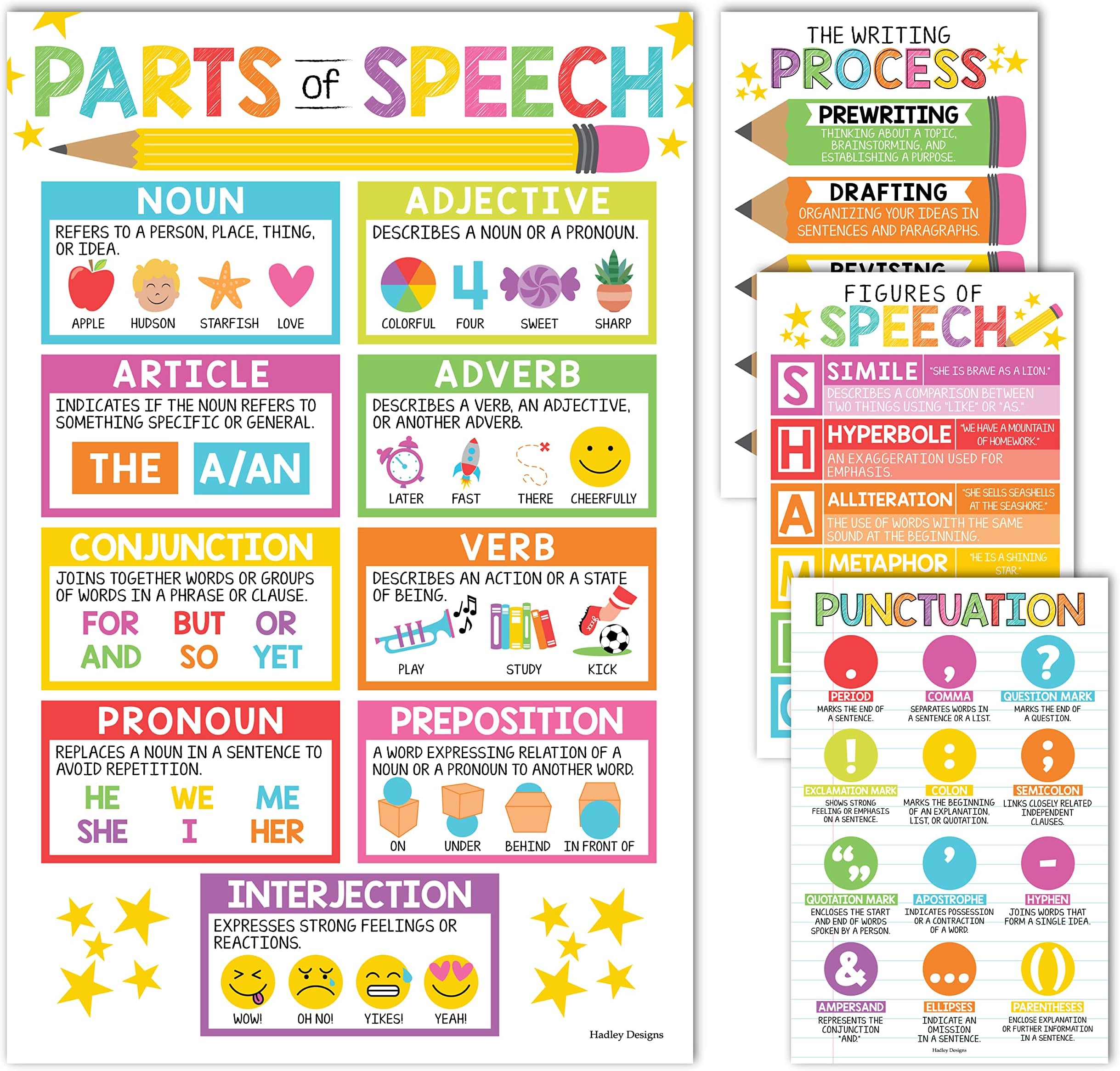 Hadley Designs 4 Colorful Grammar Posters For Language Arts Ela ...
