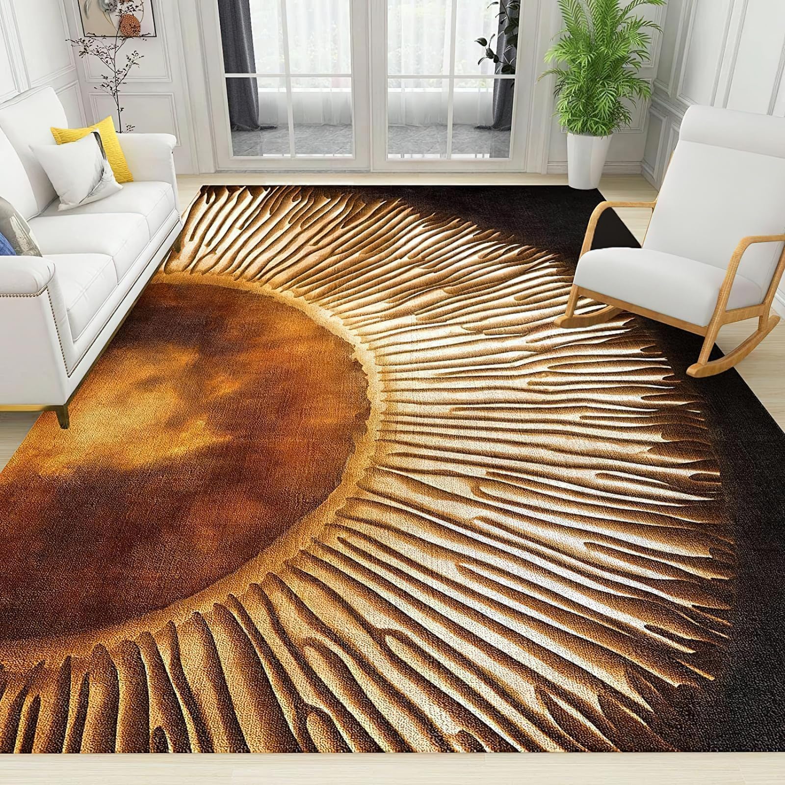 XEODIAT Retro Abstract Sun Area Rug Orange Sun Art Machine Washable ...