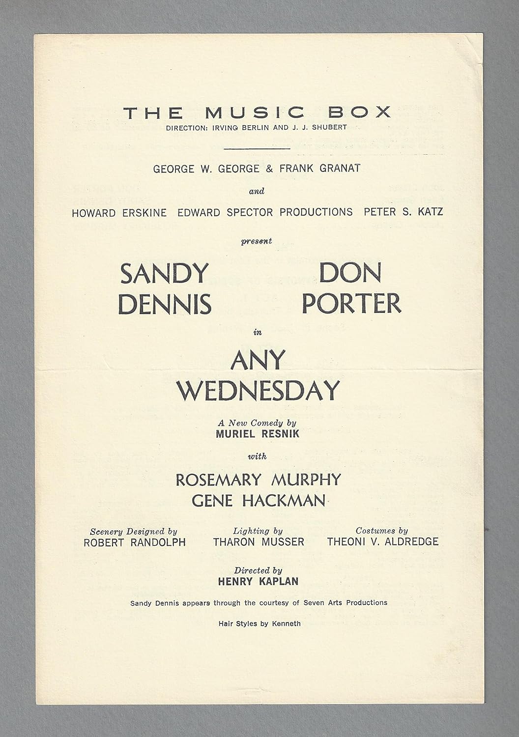Sandy Dennis "ANY WEDNESDAY" Don Porter / Gene Hackman / Rosemary ...