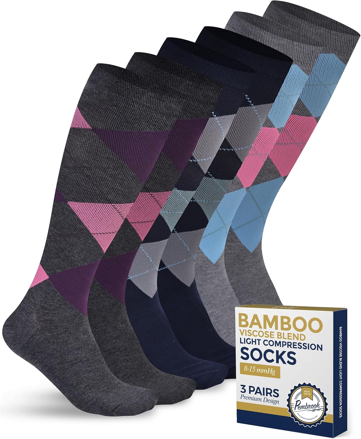 Amazon.com: Pembrook Bamboo Viscose Light Compression Socks - 3 Pairs ...