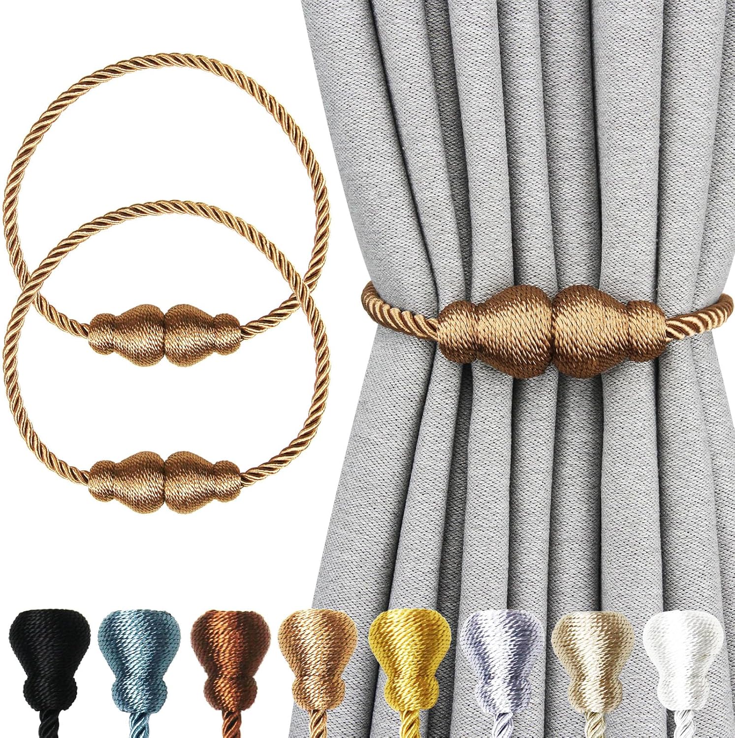 Nieffeiy Magnetic Curtain Tiebacks 2Pack Outdoor Curtain Tie Backs Rope ...