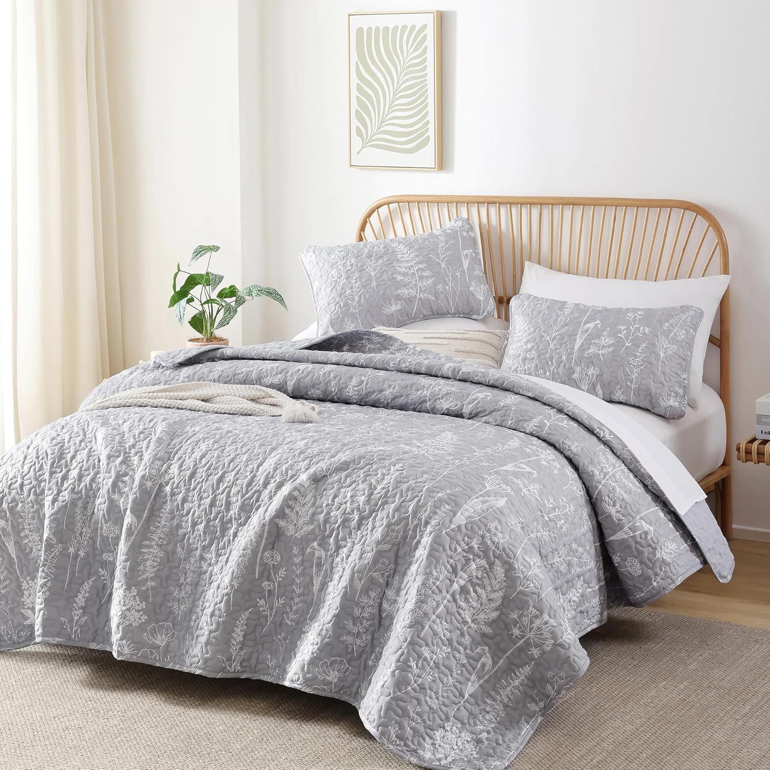 Amazon.com: JANZAA Quilt King Size Grey Quilt Bed Spread Boho Quilt ...