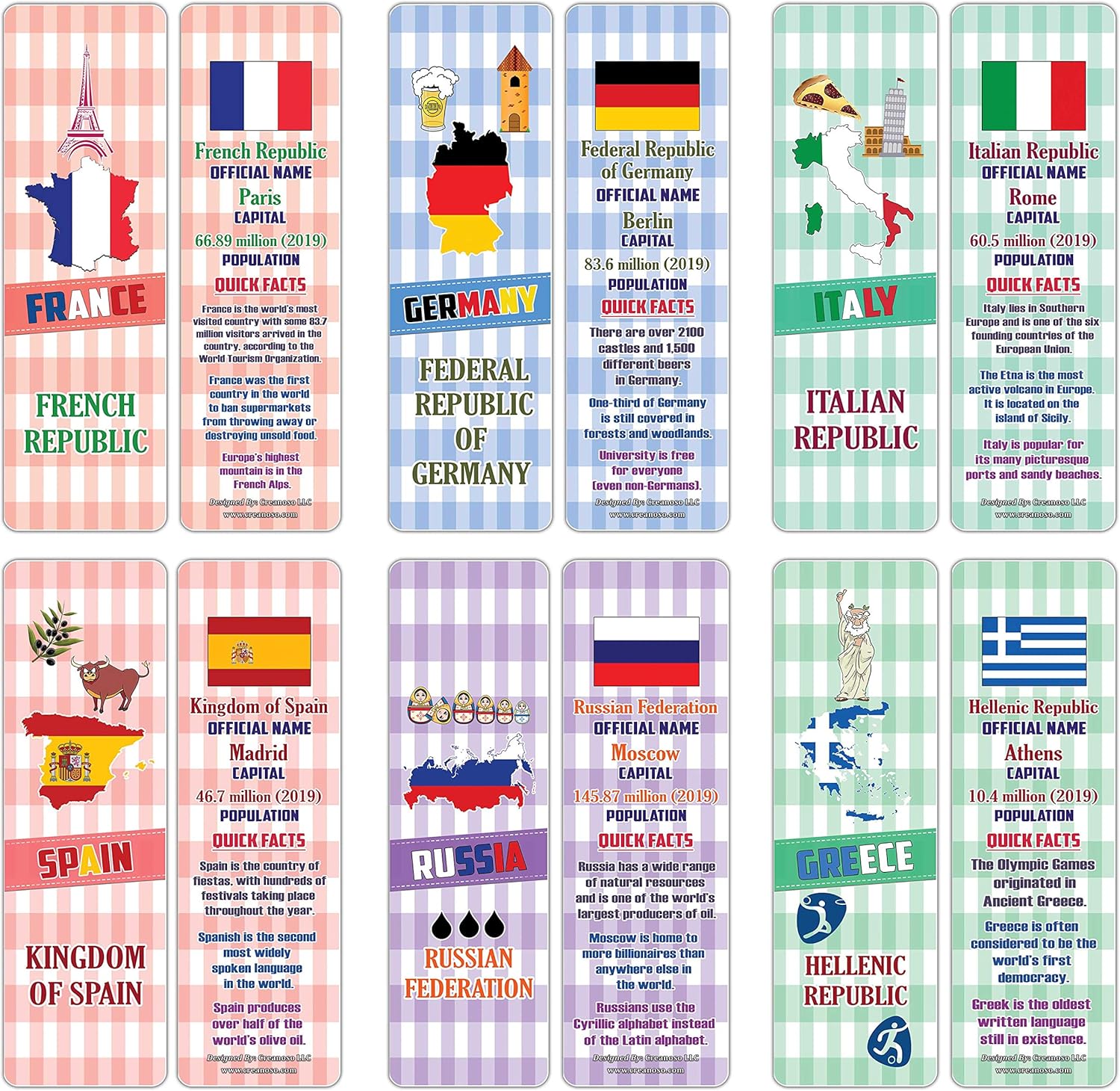 Creanoso European Countries Facts Bookmarks (60-Pack) – Unique Teacher ...