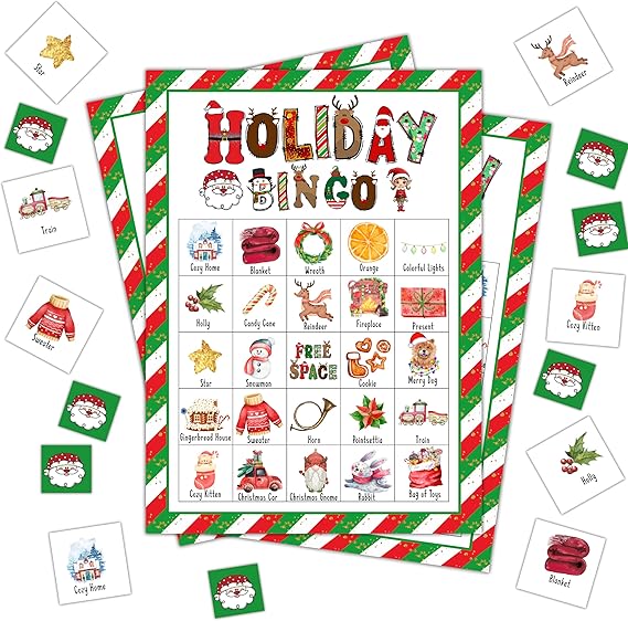 Amazon.com : Holiday Bingo Games, Christmas Party Bingo Cards for ...