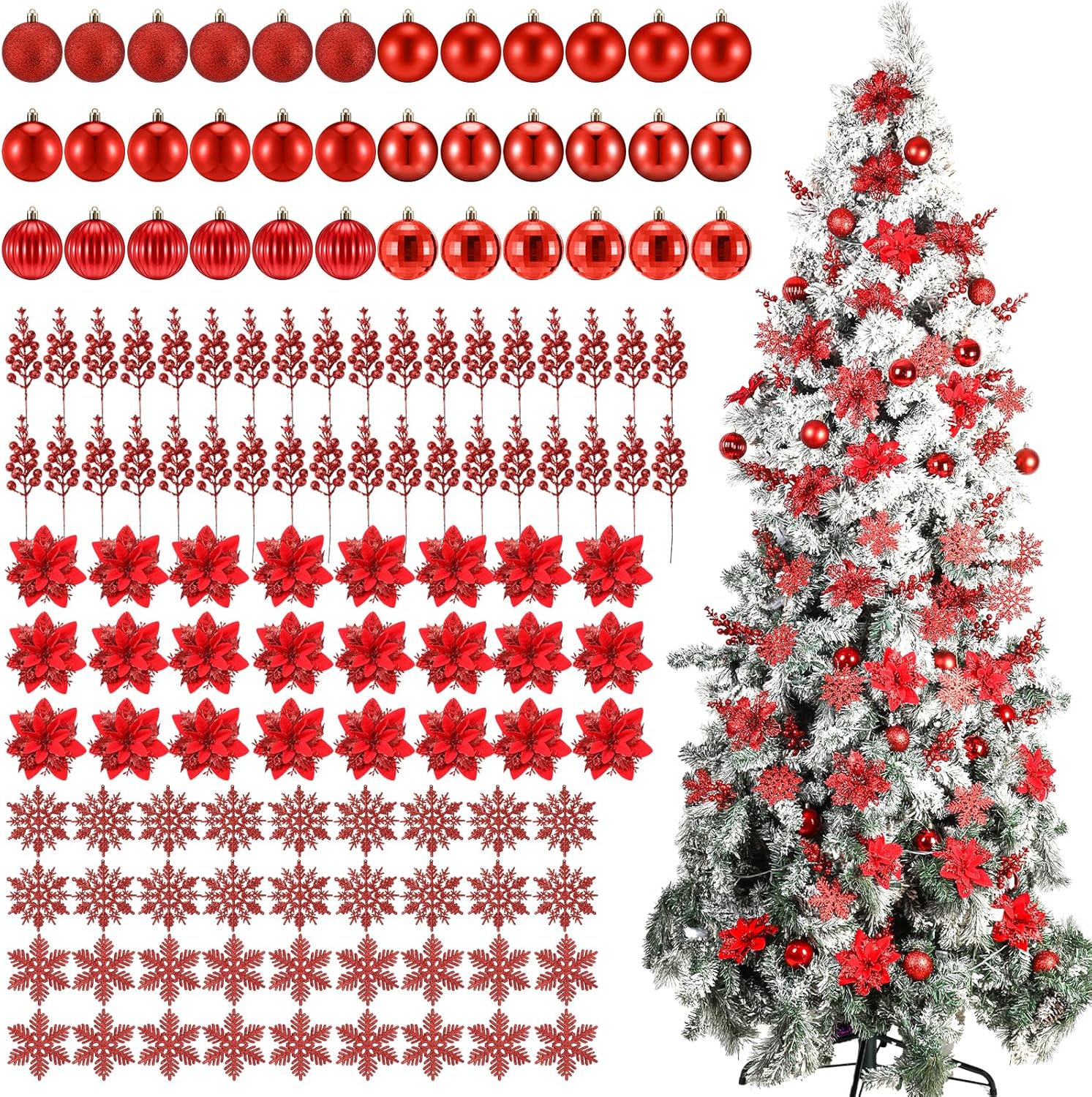 Amazon.com: Ceenna 132 Pcs Christmas Tree Ornaments Set Glitter ...