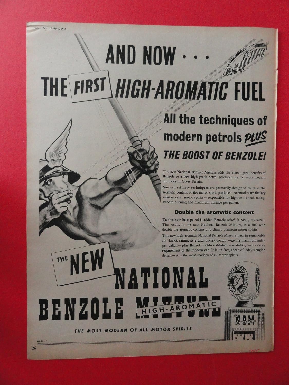 Amazon.com: National Benzole Mixture gasoline ,1955 Print Ad. (man/bow ...