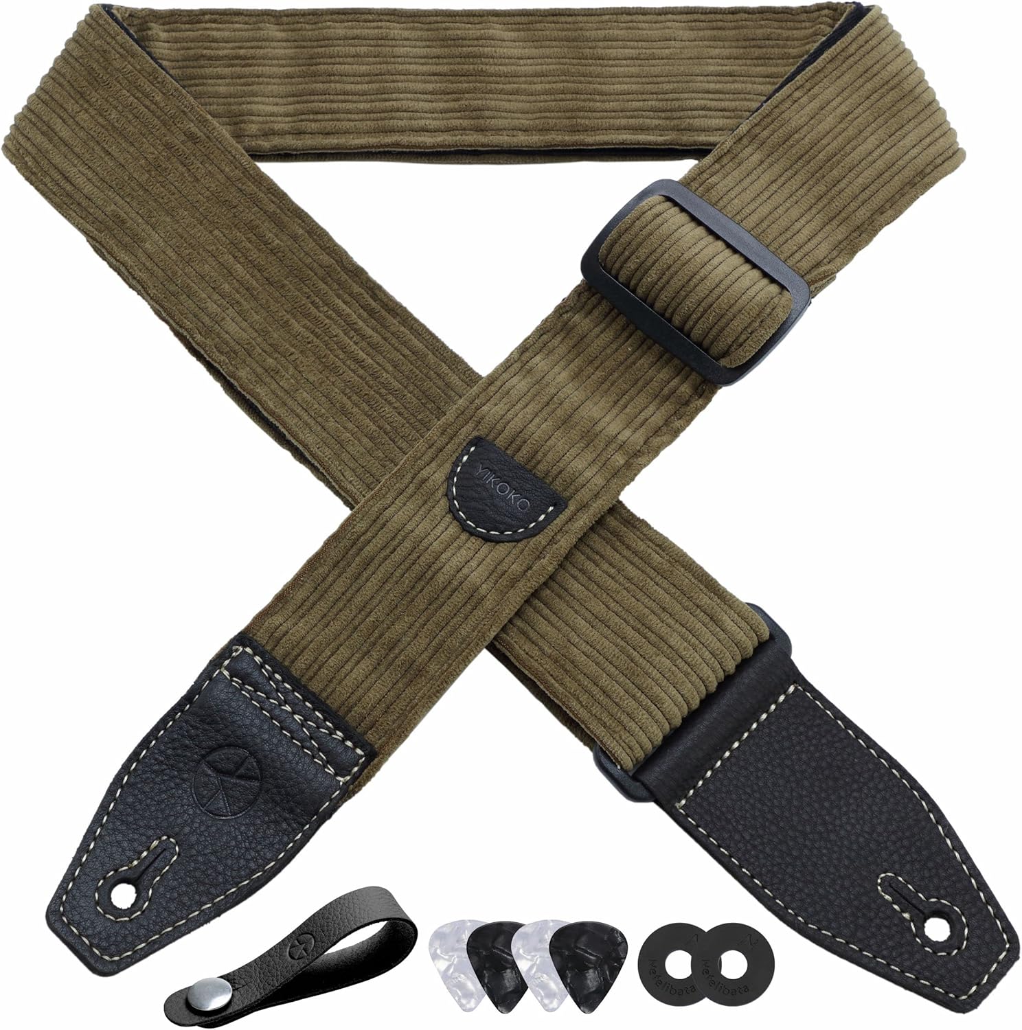 Amazon.com: YIKOKO Guitar Strap, 2" Corduroy Full Grain Leather End ...